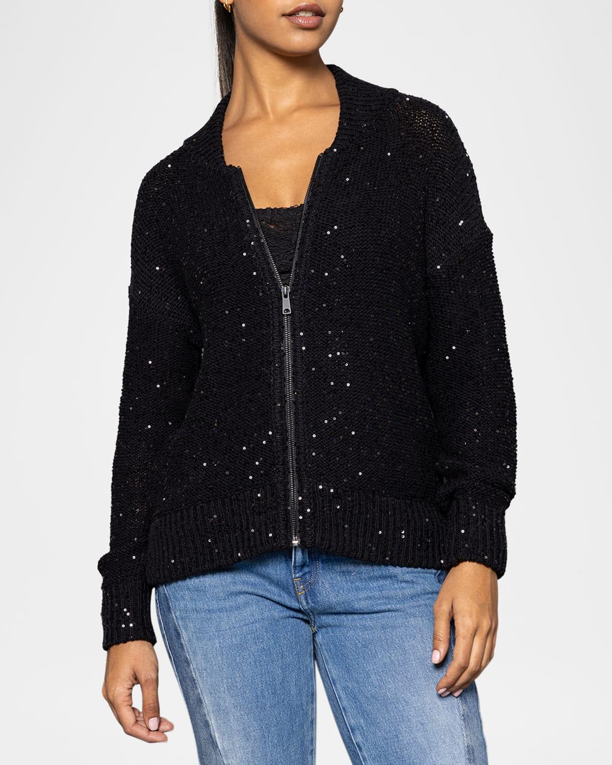 Lisa Todd Shimmer And Shaker Sequin Knit Bomber Jacket in Black | Lyst