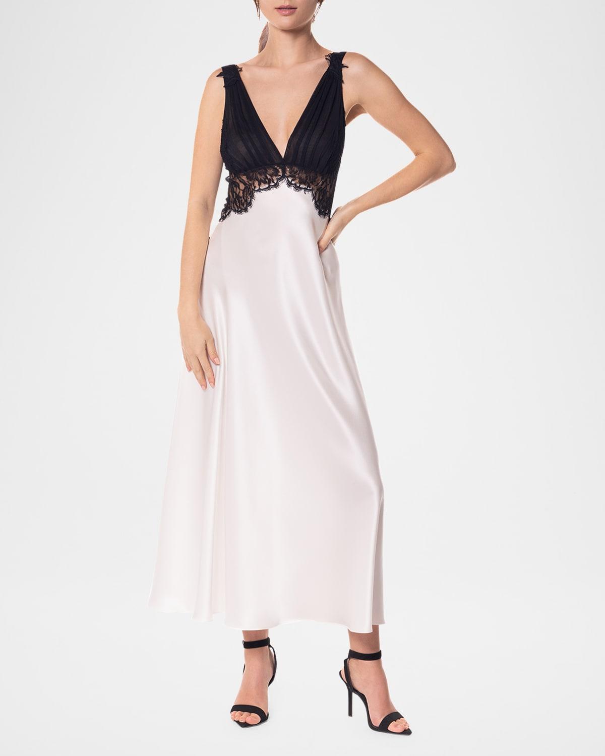 Christine Lingerie Diva Lace-Trim Silk Charmeuse Nightgown in White | Lyst