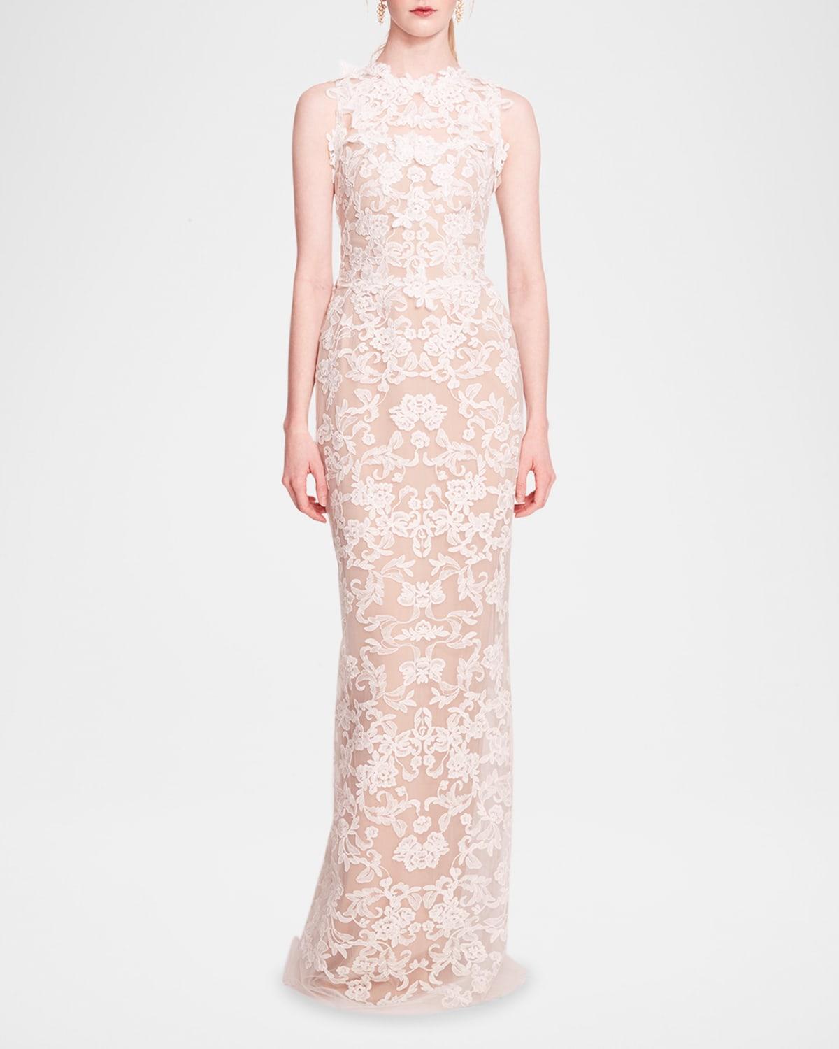 Marchesa Sleeveless Lace Column Gown in Pink | Lyst