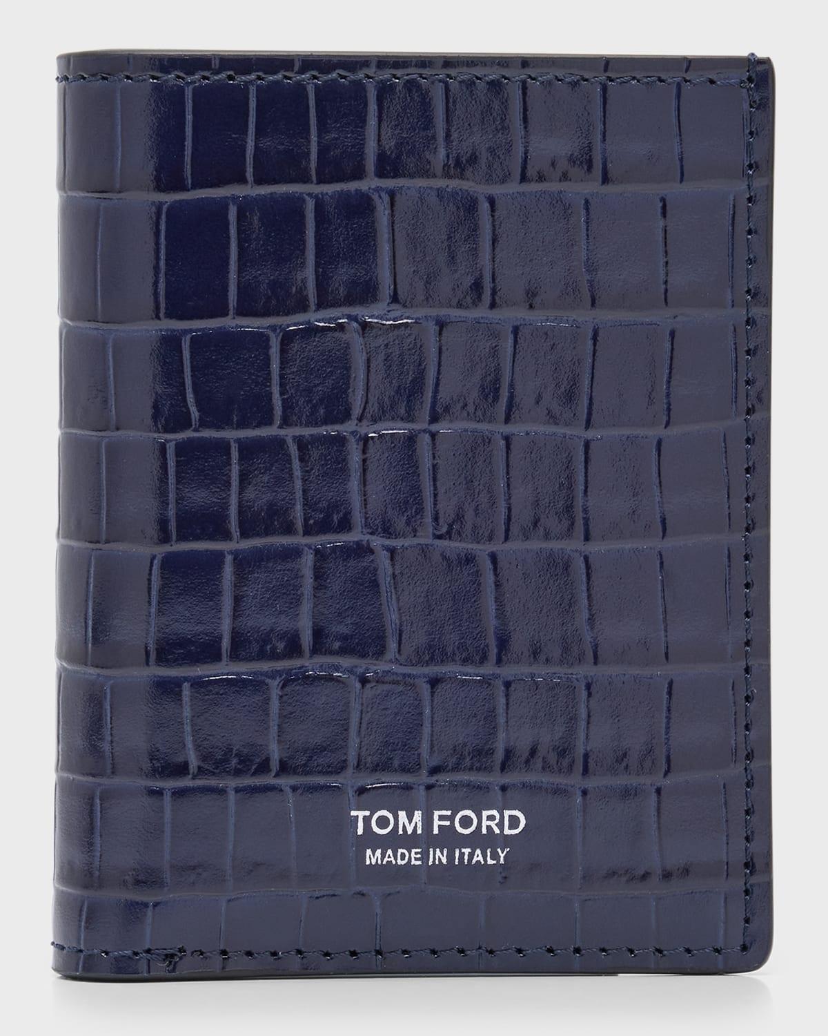 Tom Ford T Line Croc-effect Vertical Bifold Card Holder in Blue for Men ...