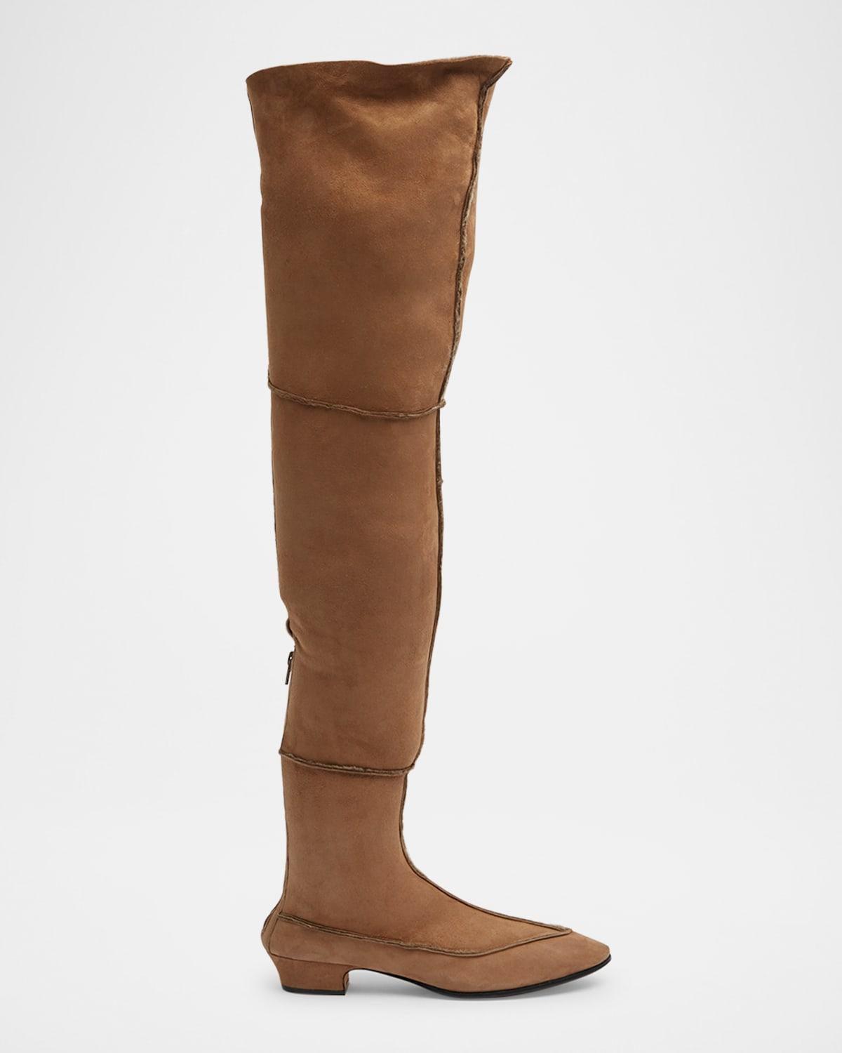 The Row Awar Suede Shearling Over-The-Knee Boots in Brown | Lyst