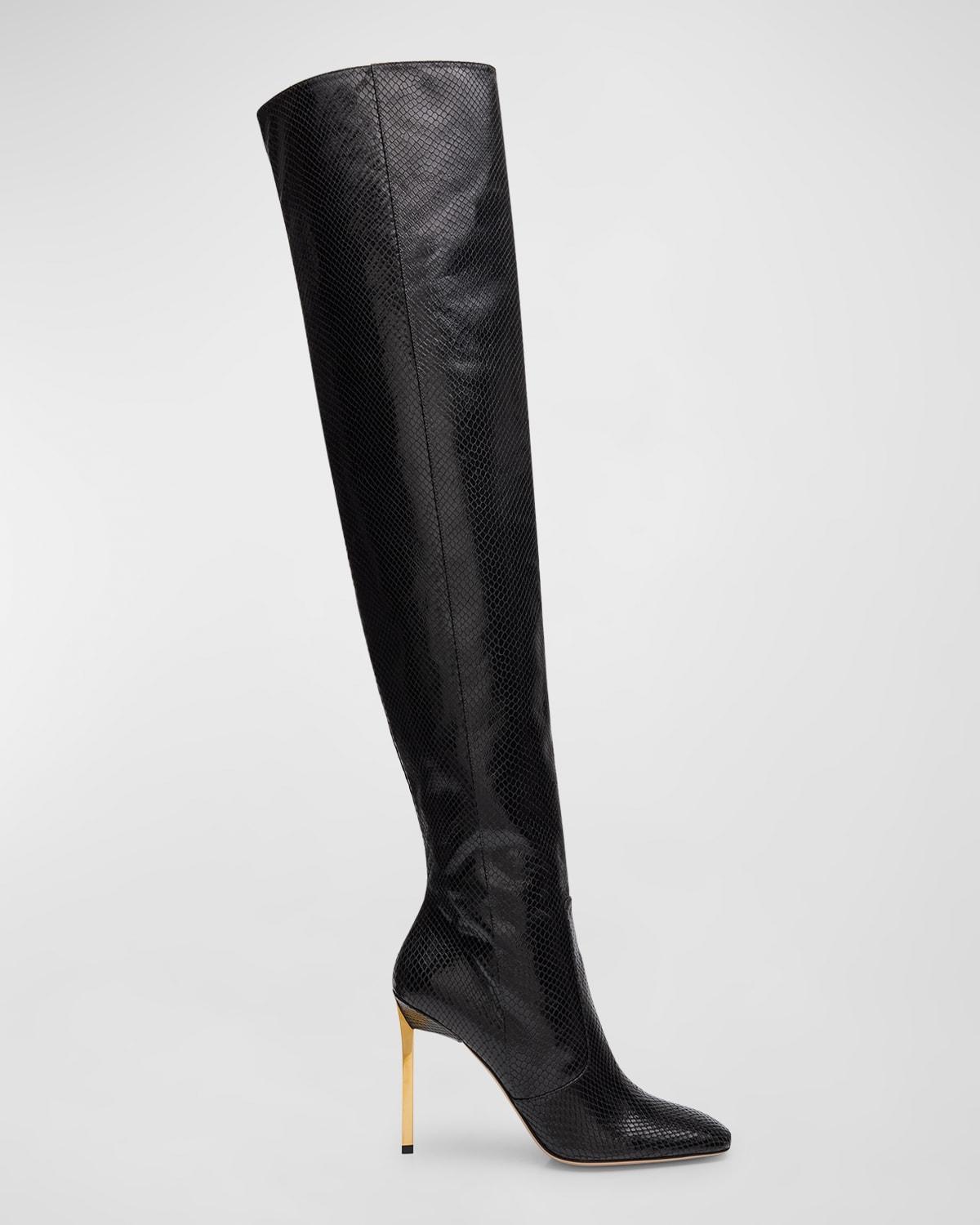 Tom Ford Python-Embossed Stiletto Over-The-Knee Boots in Brown | Lyst