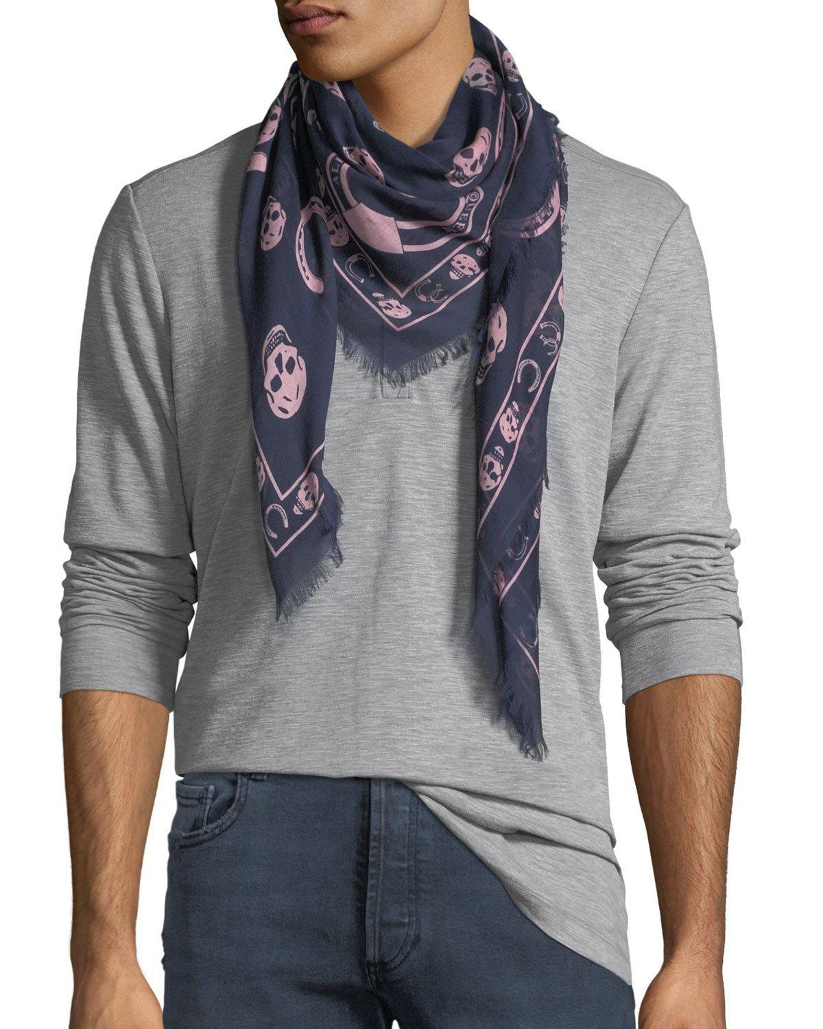 Alexander McQueen Silk Men's Horseshoe & Skull-print Scarf in Pink for ...