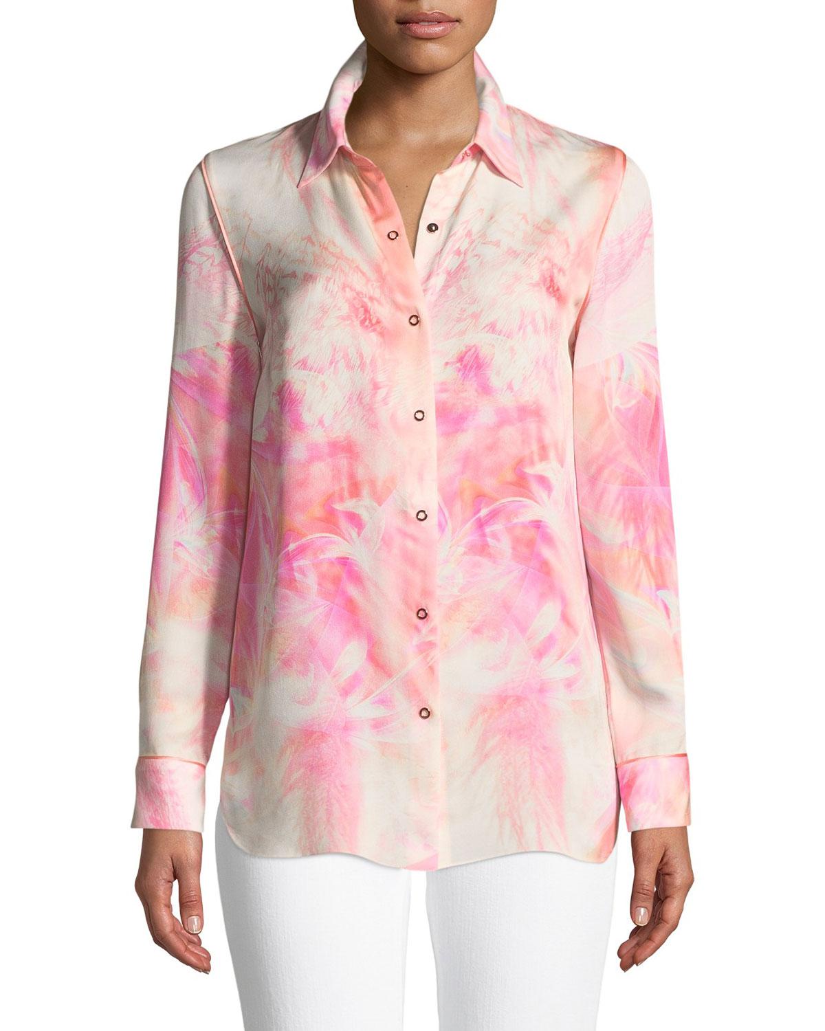 Elie Tahari Nailah Floral Print Silk Blouse In Pink Lyst