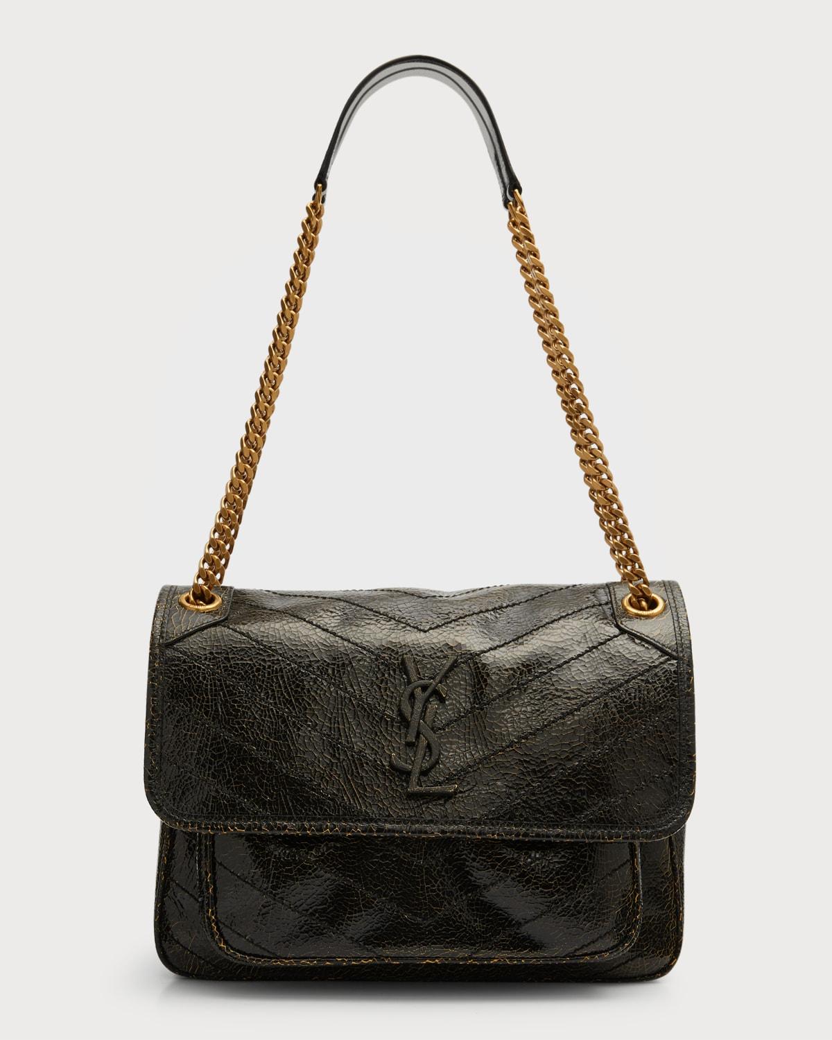 Saint Laurent Niki Medium Ysl Crinkled Leather Shoulder Bag in Black | Lyst Saint Laurent Niki Medium Ysl Crinkled Leather Shoulder Bag in Black | Lyst