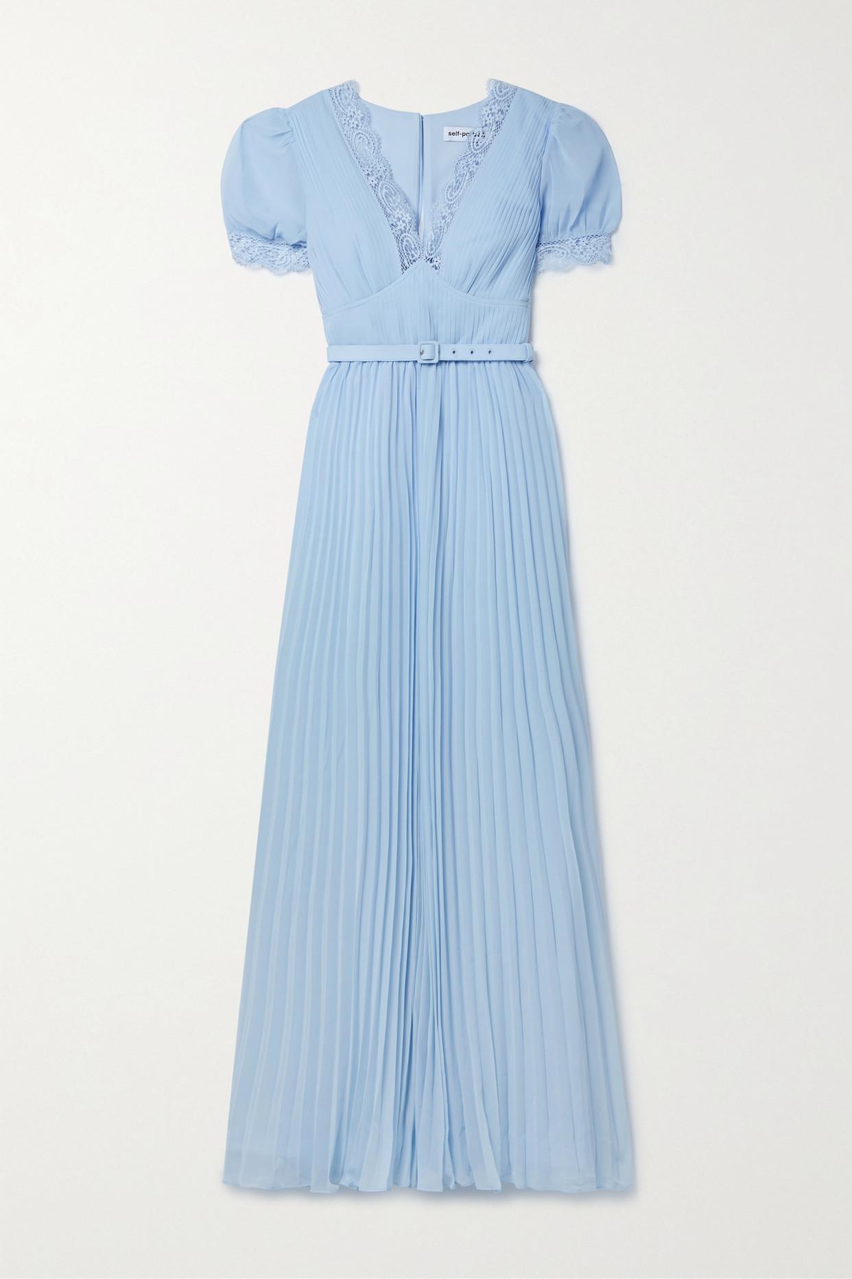 Self Portrait Pleated Chiffon Maxi Dress In Blue Lyst