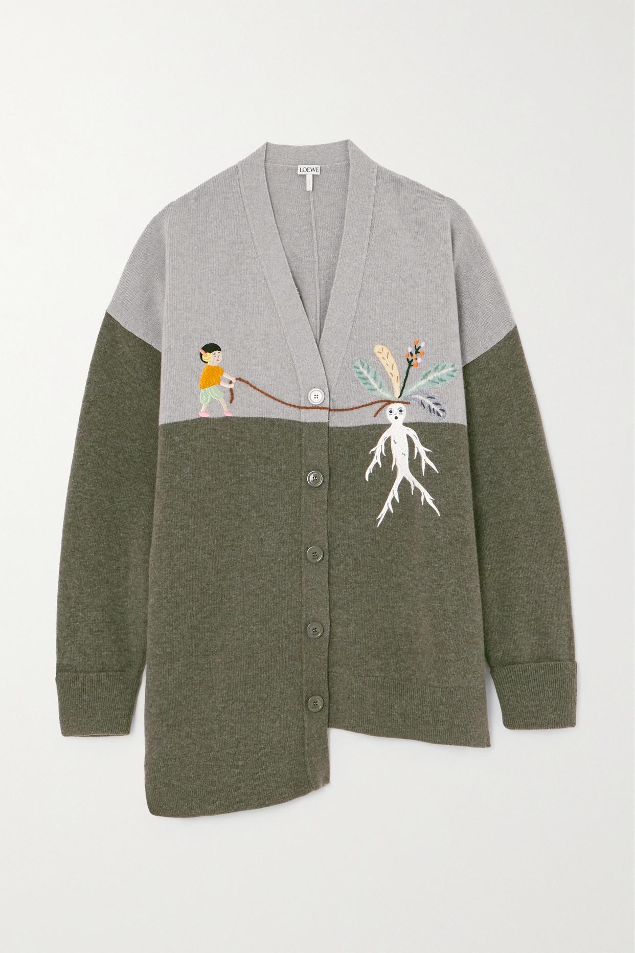 Loewe + Suna Fujita Asymmetric Embroidered Wool-blend Cardigan in Gray ...