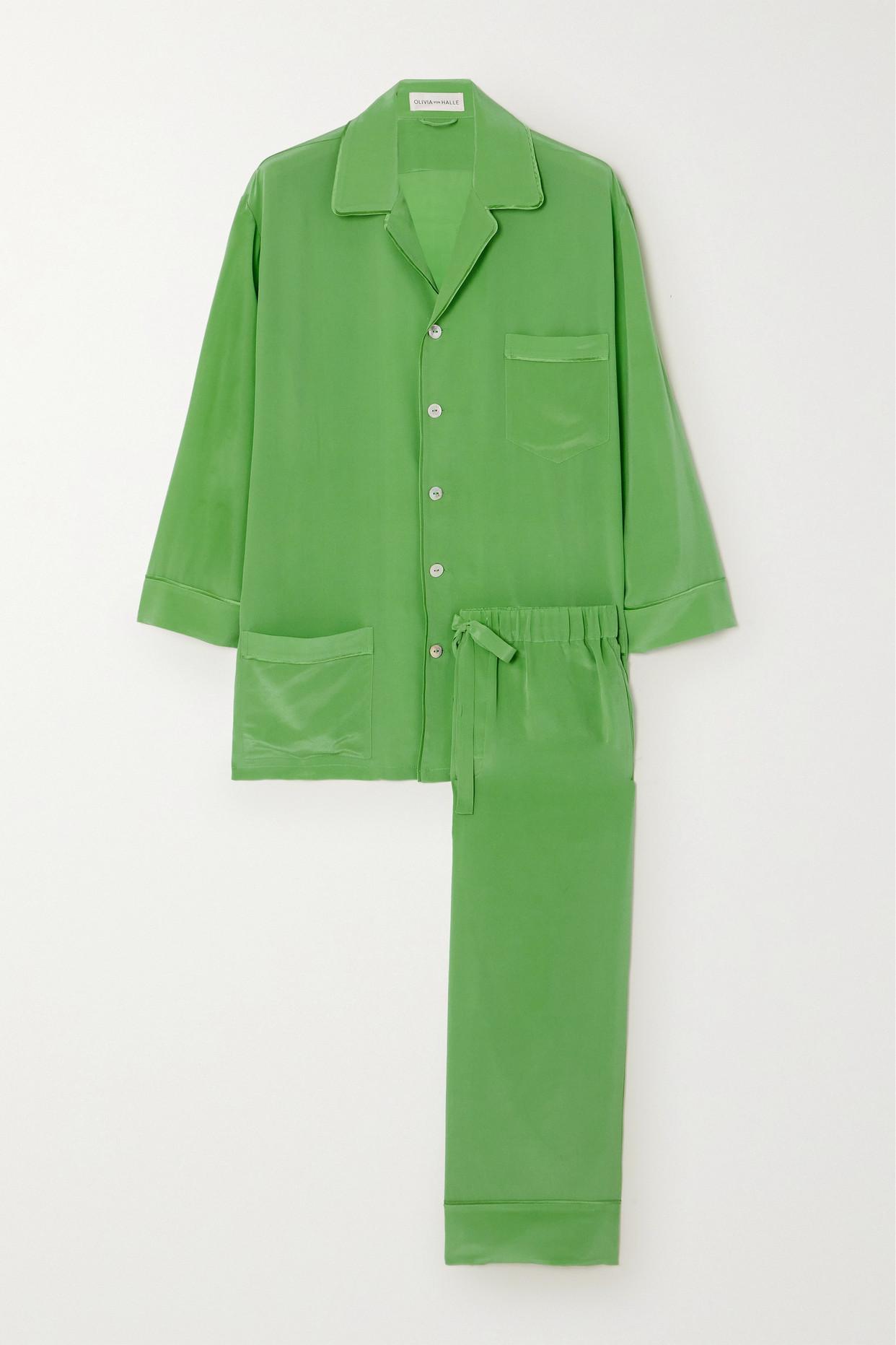Olivia Von Halle Fifi Silk Satin Pajama Set In Green Lyst