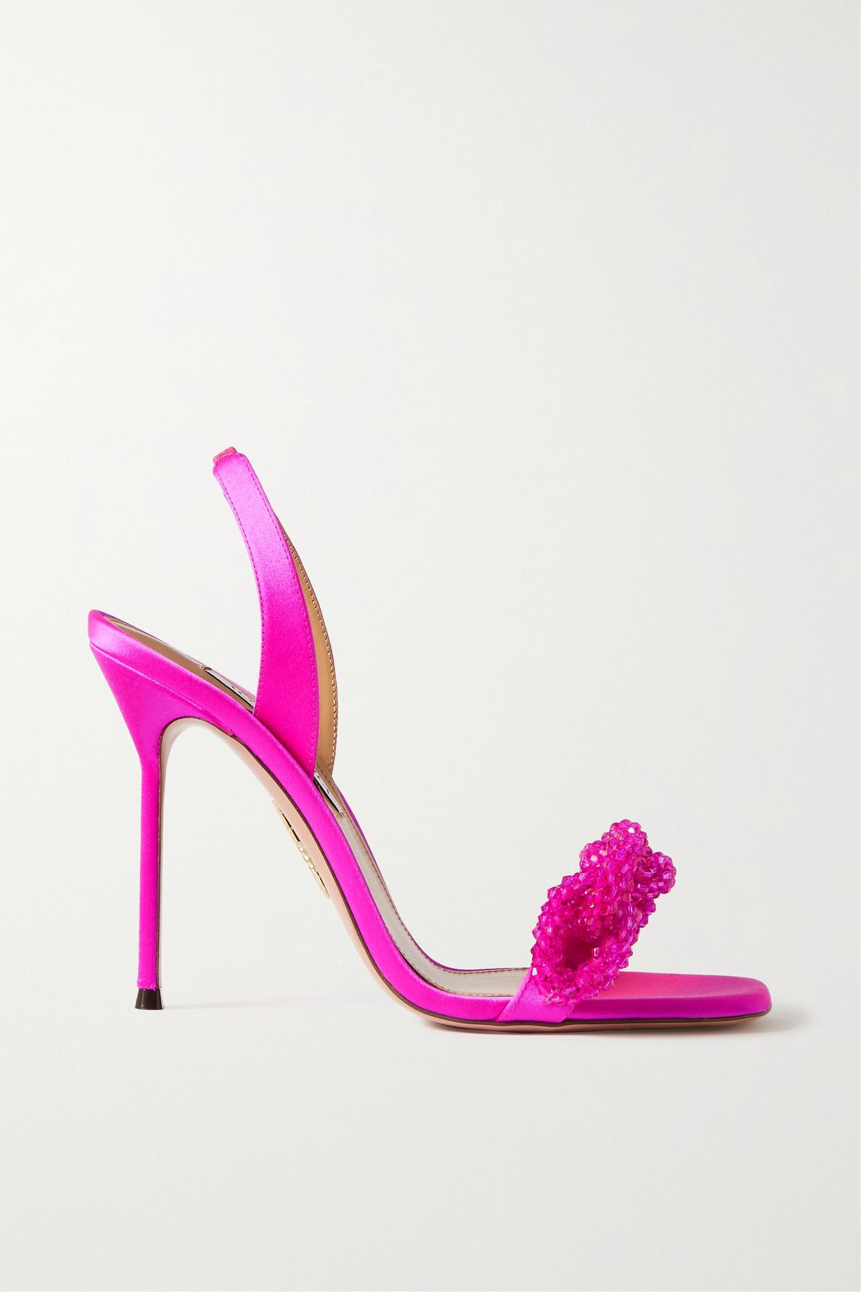 Aquazzura Chain Of Love 105 Crystal-embellished Satin Slingback Sandals ...