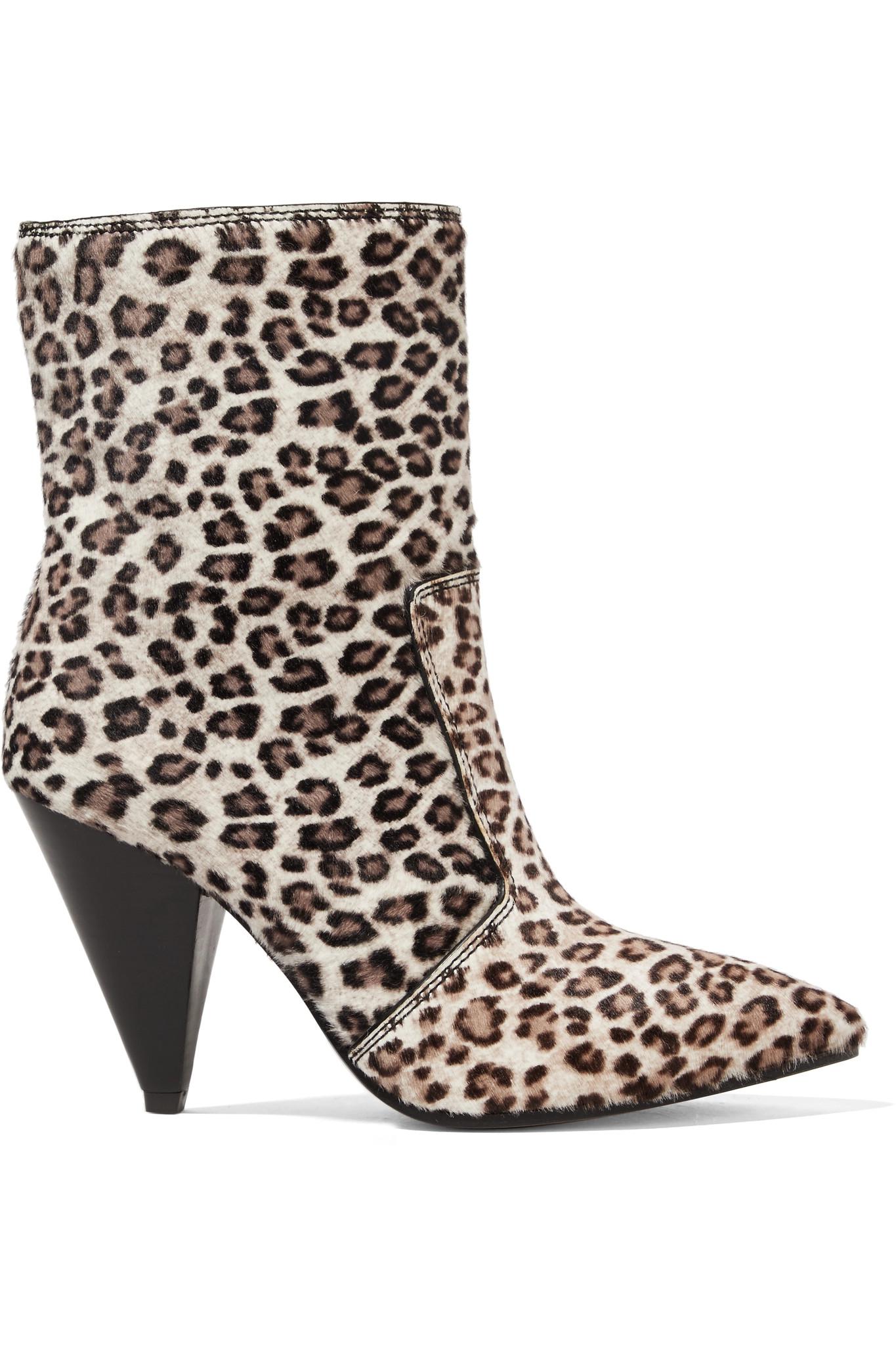 Stuart Weitzman Denim Atomic West Leopard Print Calf Hair Ankle Boots