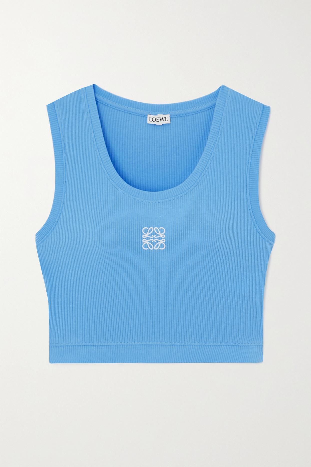 Loewe Anagram Embroidered Ribbed Stretch-cotton Jersey Tank in Blue | Lyst