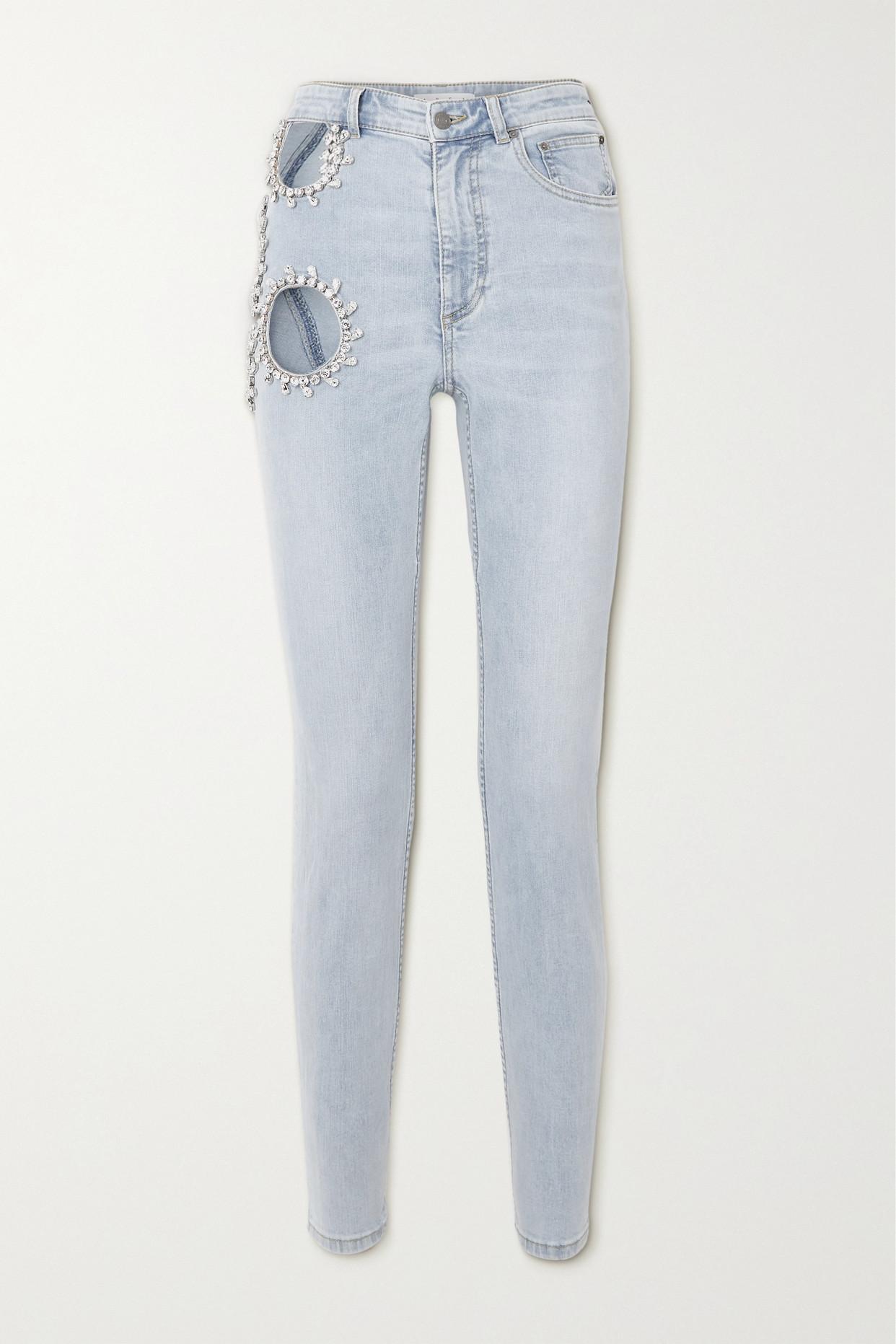 Area Cutout Crystal Embellished High Rise Skinny Jeans In Blue Lyst