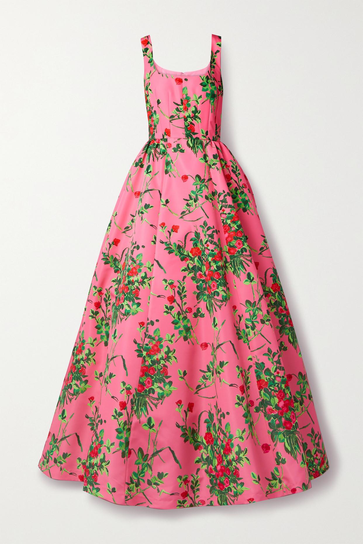 Carolina Herrera Floral Print Faille Gown In Red Lyst Uk