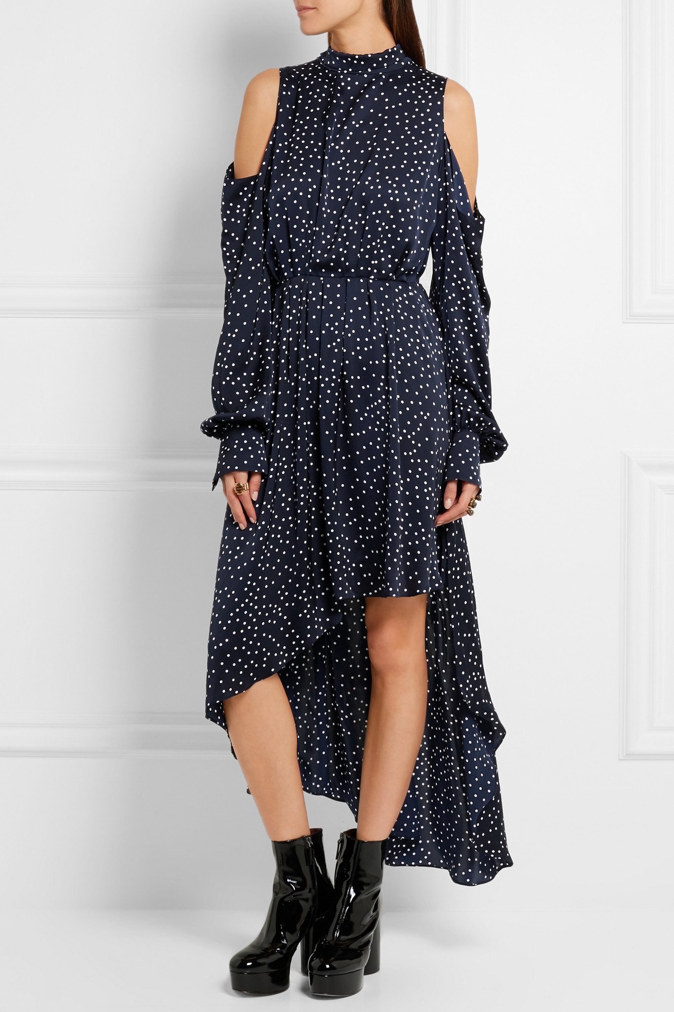 Magda Butrym Rennes Open-back Polka-dot Silk-satin Dress in Navy (Blue ...