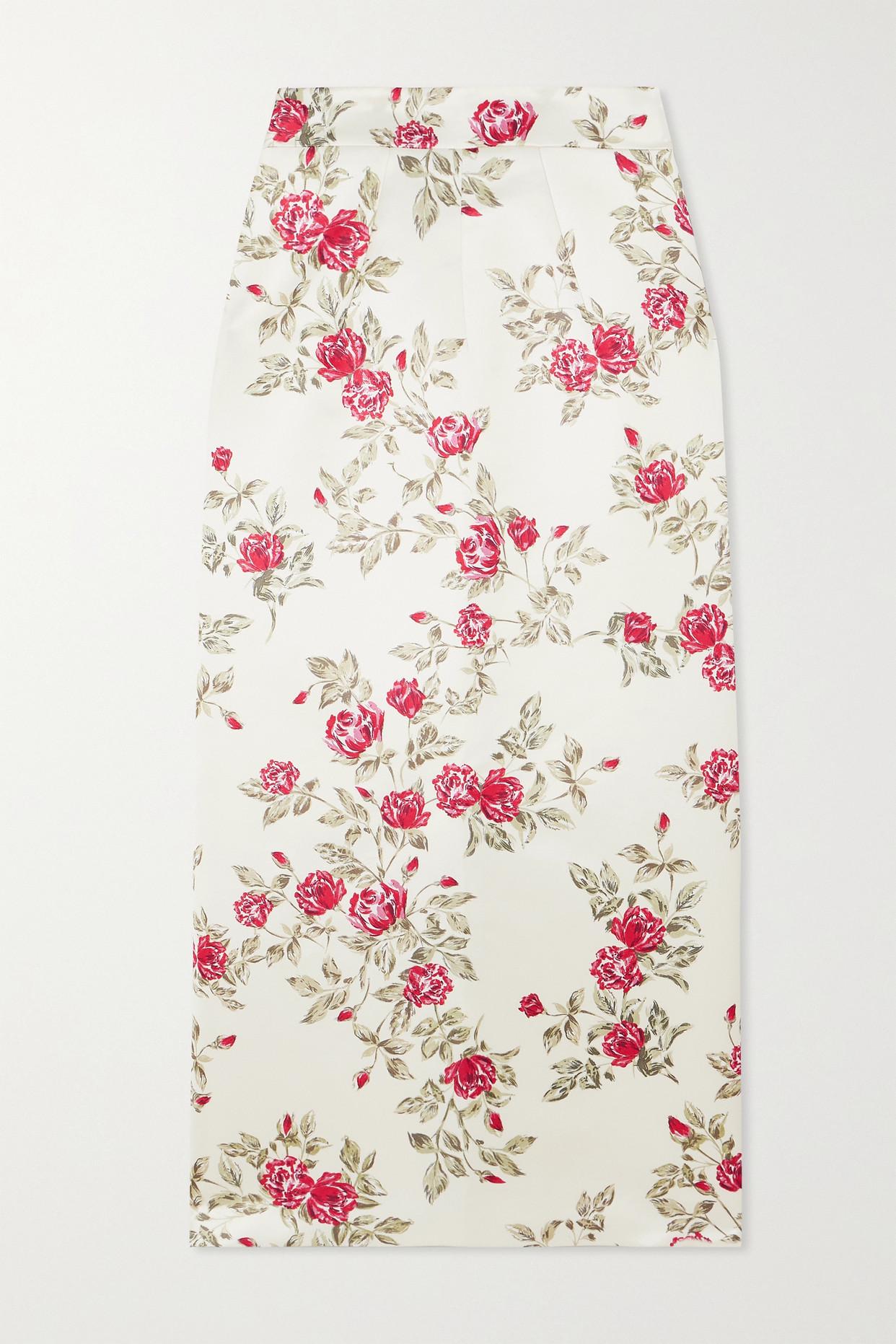 Emilia Wickstead Lorinda Floral Print Duchesse Satin Midi Skirt In Pink