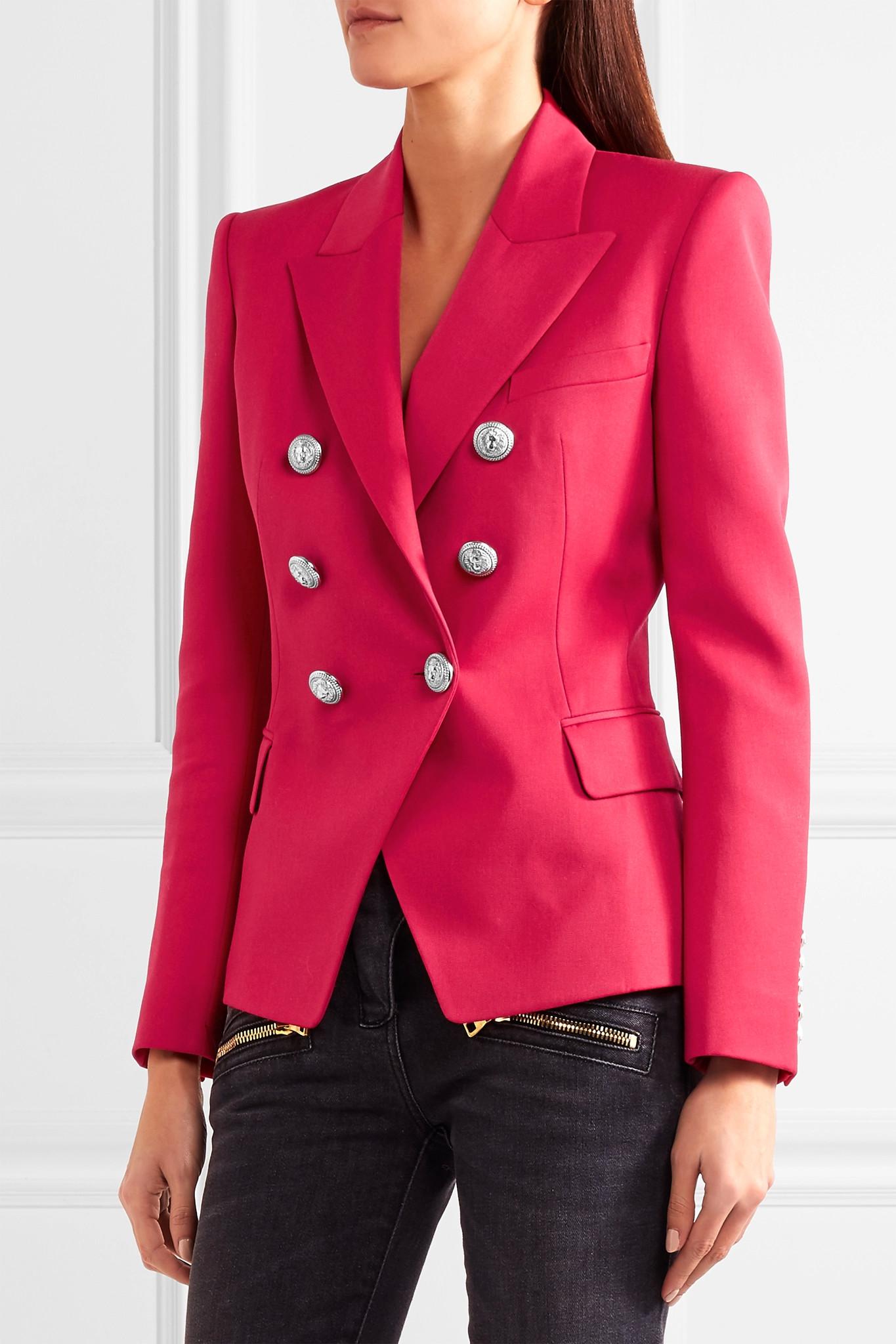 Balmain Double Breasted Wool Blazer In Fuchsia Pink Lyst