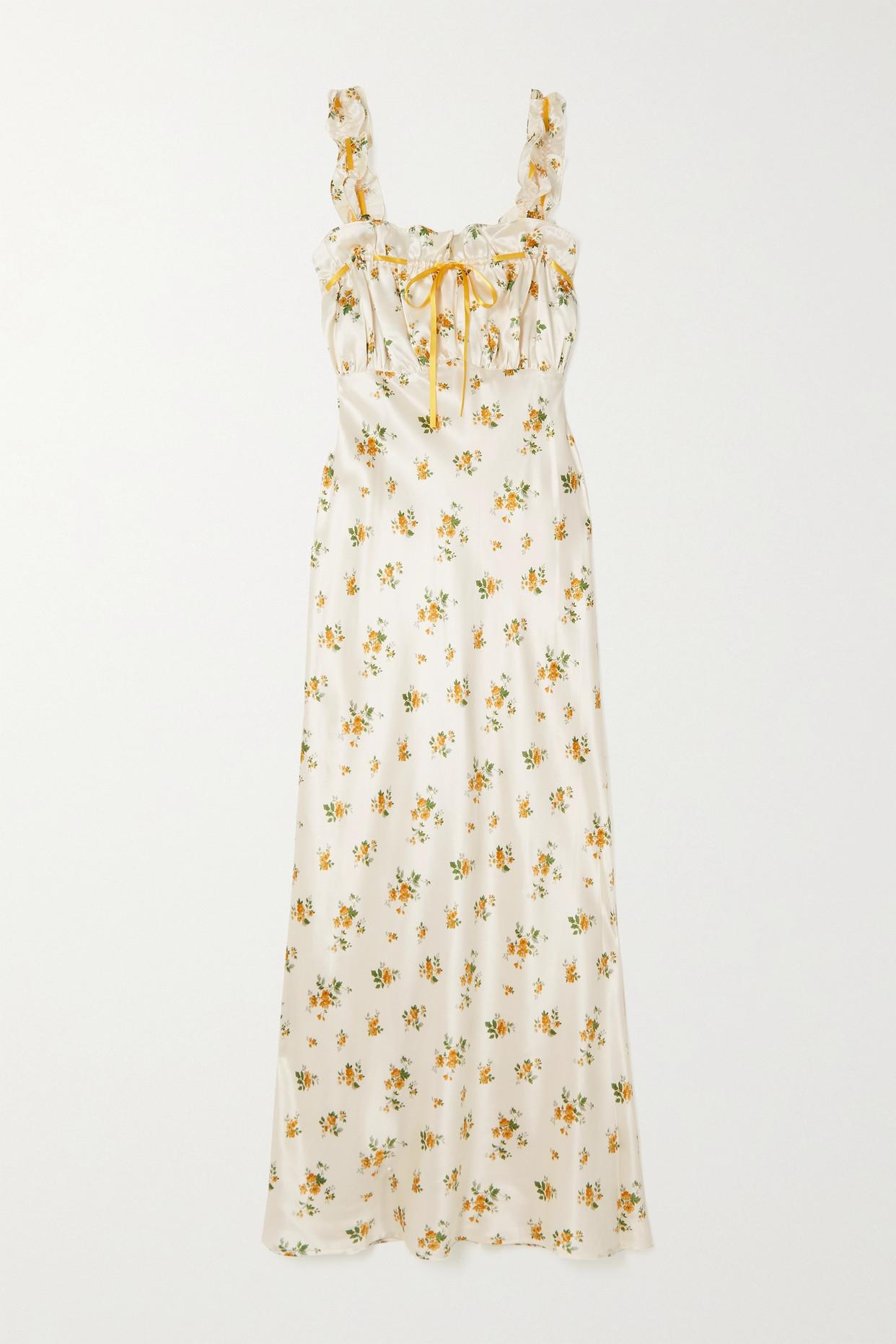 Reformation Erdem Ruffled Floral-print Silk-charmeuse Midi Dress in ...