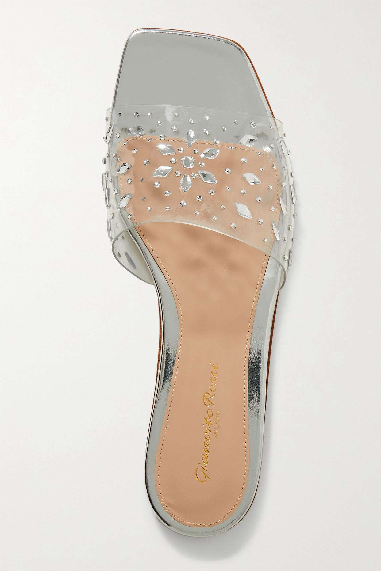Gianvito Rossi Crystal-embellished Pvc Slides in White | Lyst