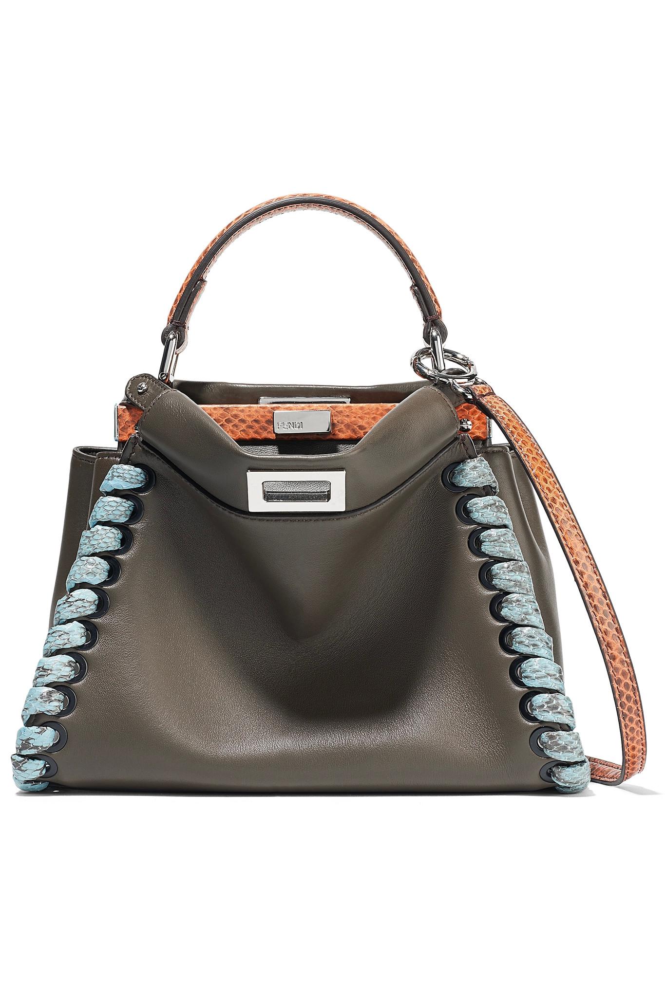 Fendi Peekaboo Mini Elaphe Trimmed Leather Shoulder Bag Lyst