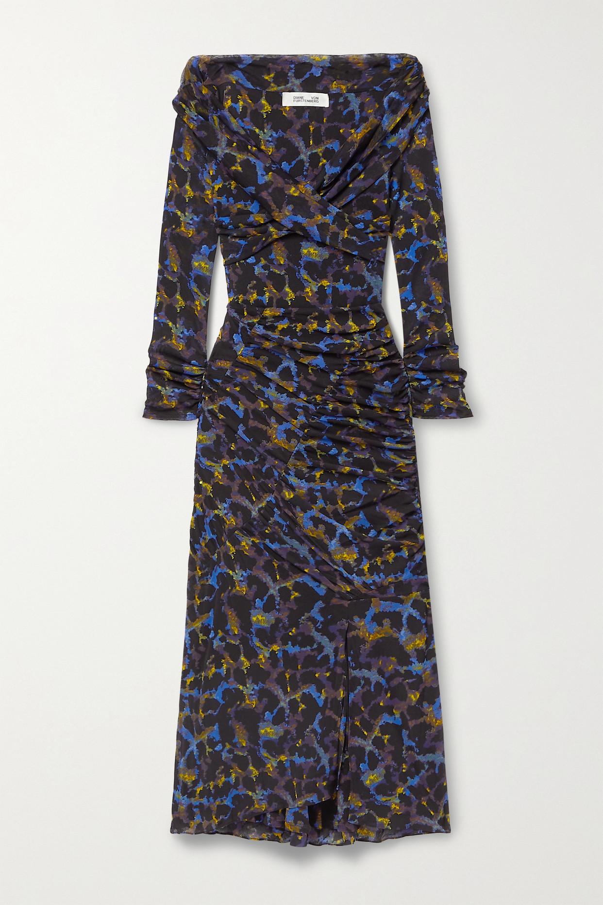 Diane Von Furstenberg Ganesa Off The Shoulder Ruched Leopard Print