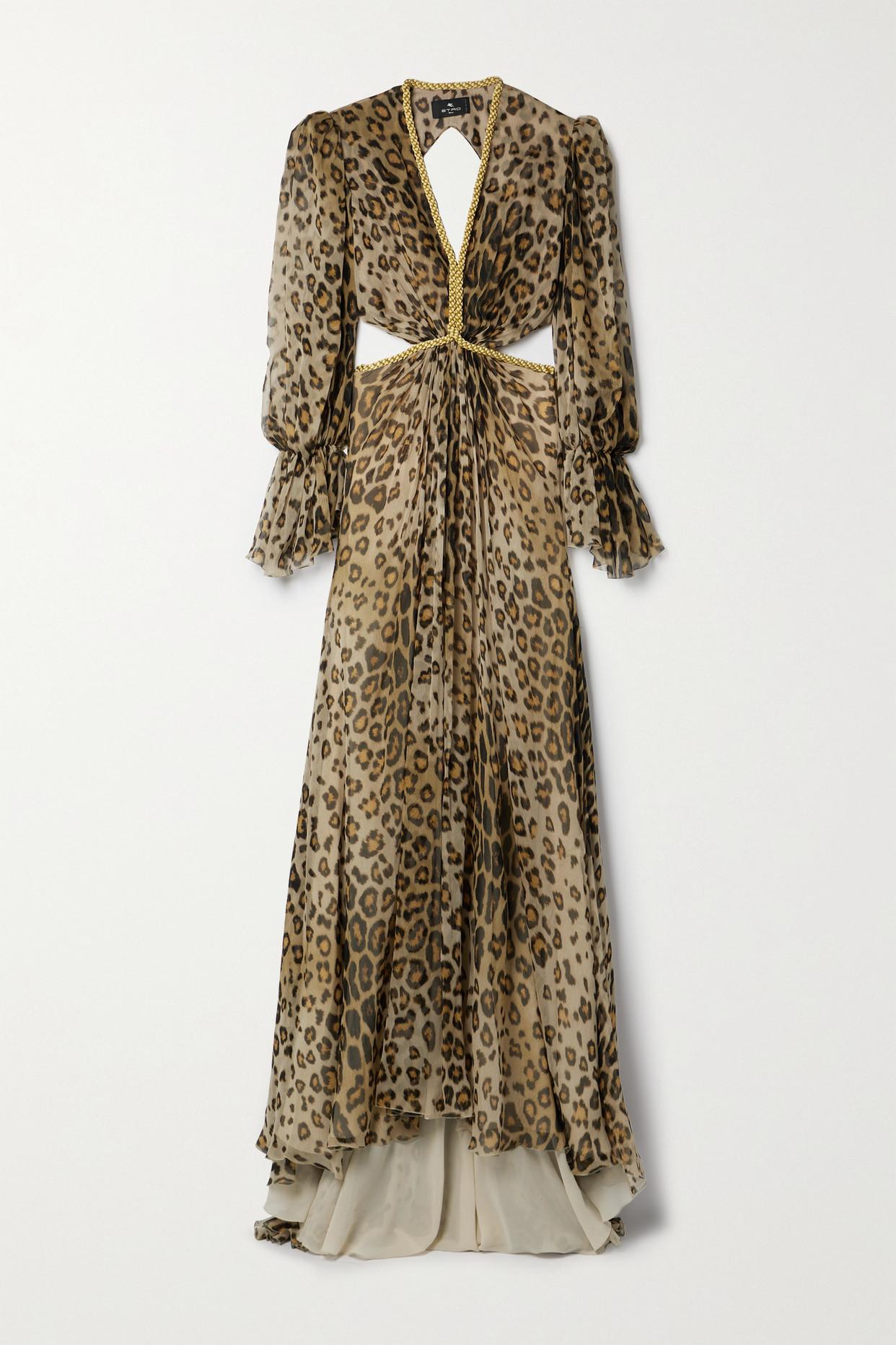 Etro Rebecca Cutout Leopard Print Silk Chiffon Maxi Dress In Natural Lyst