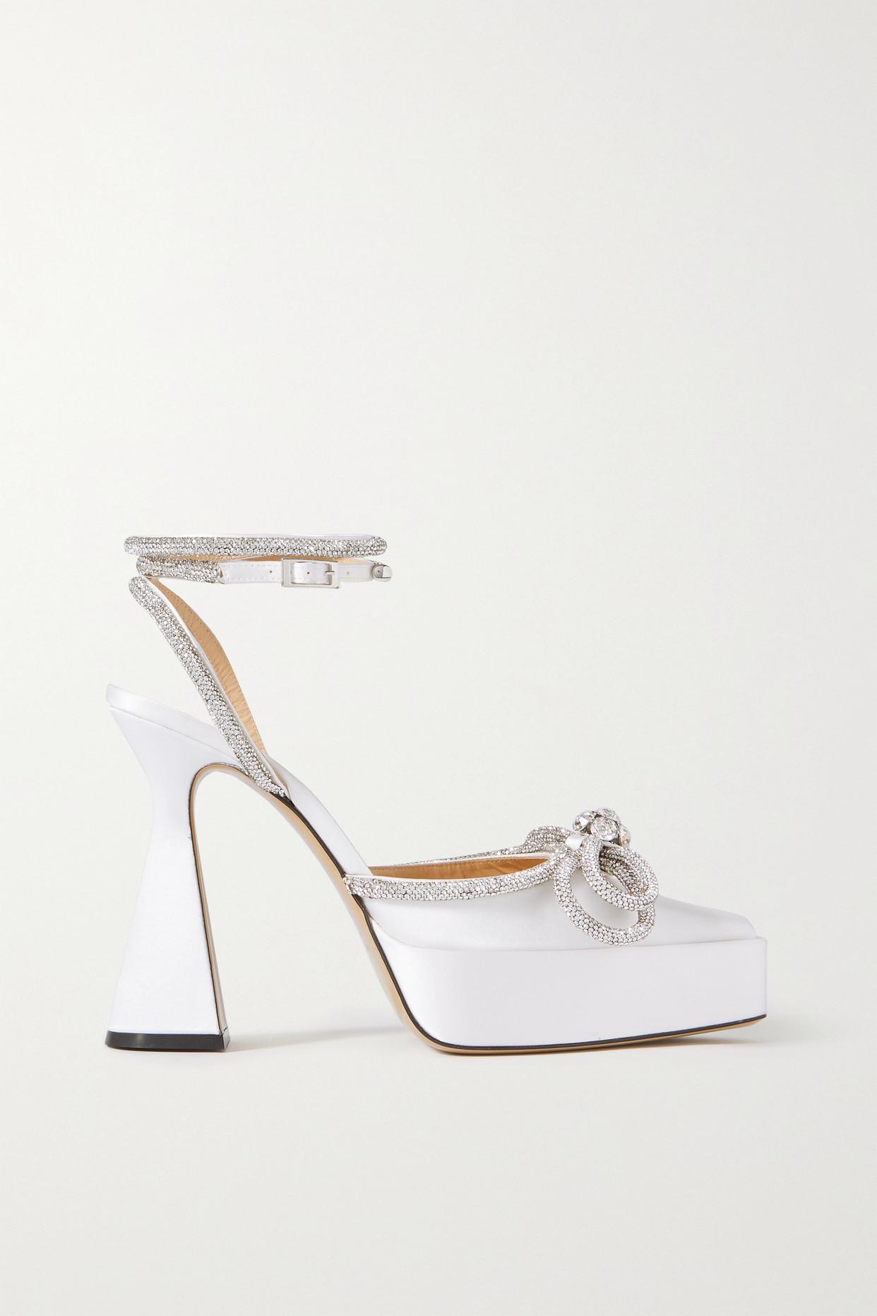 Mach & Mach Double Bow Crystal-embellished Satin Platform Pumps in ...