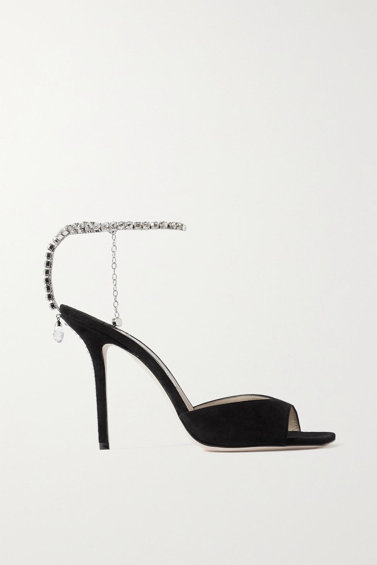 Jimmy Choo Saeda 100 Crystal Embellished Suede Sandals In Black Lyst