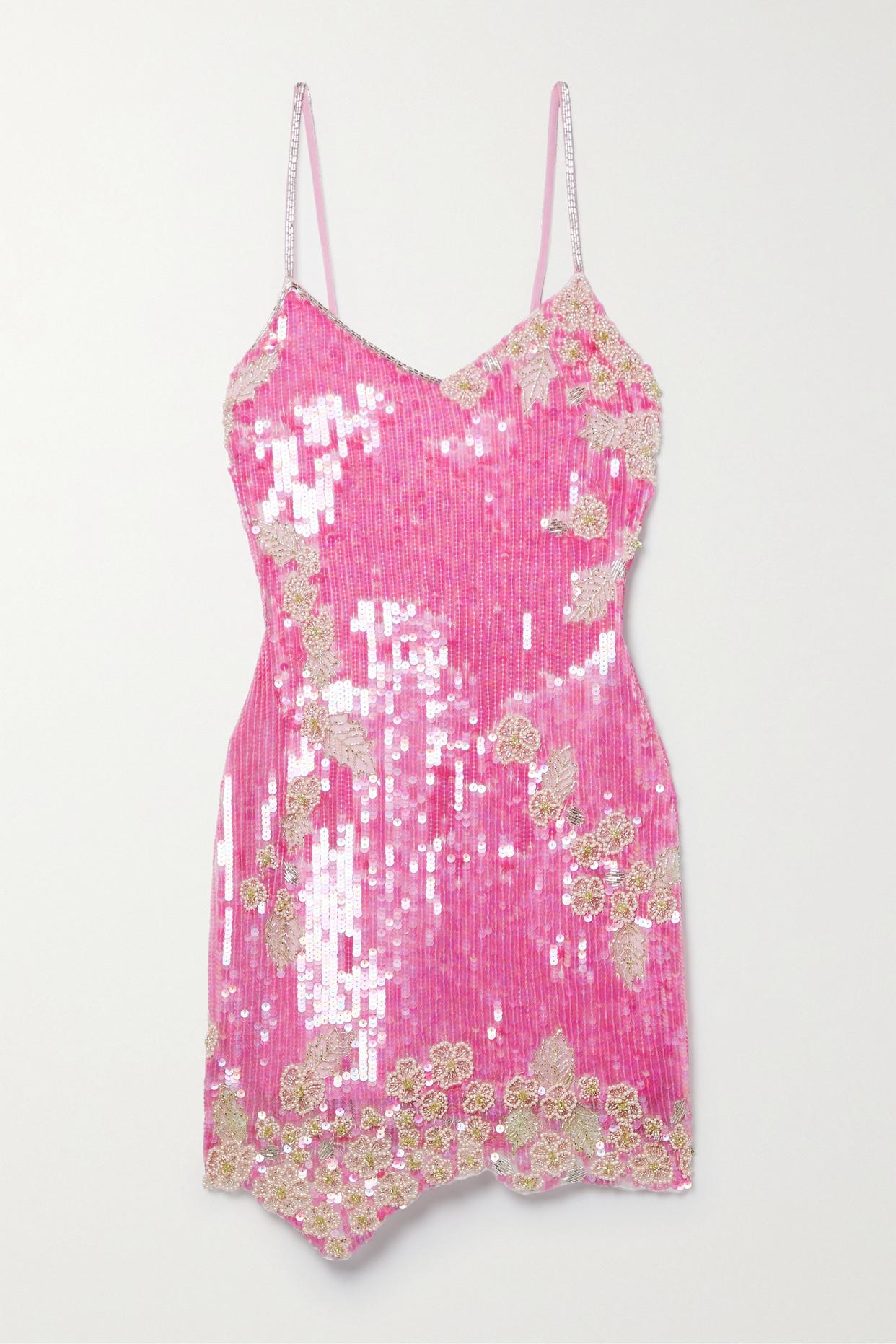 LoveShackFancy Meline Embellished Sequined Tulle Mini Dress in Pink | Lyst