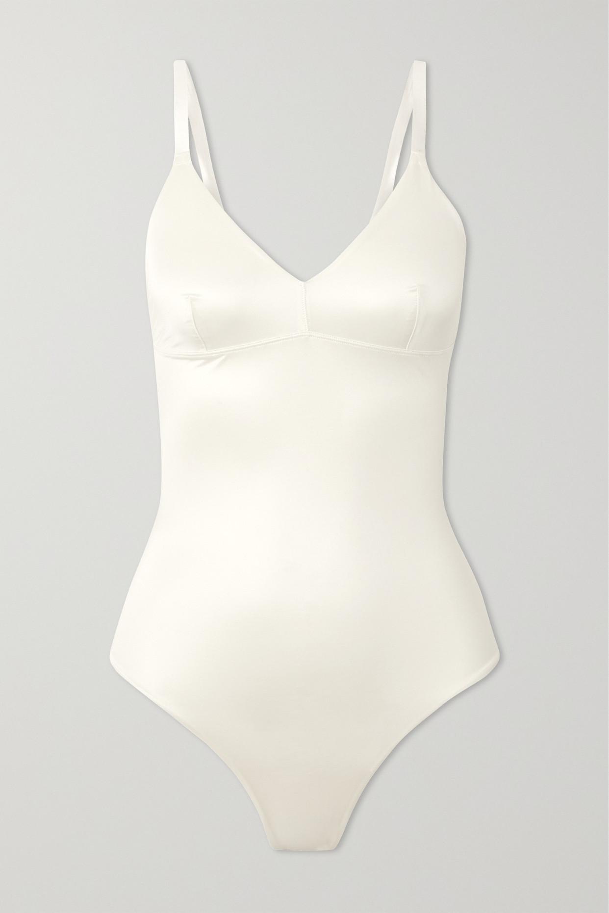Spanx Shaping Satin Thong Bodysuit In White Lyst