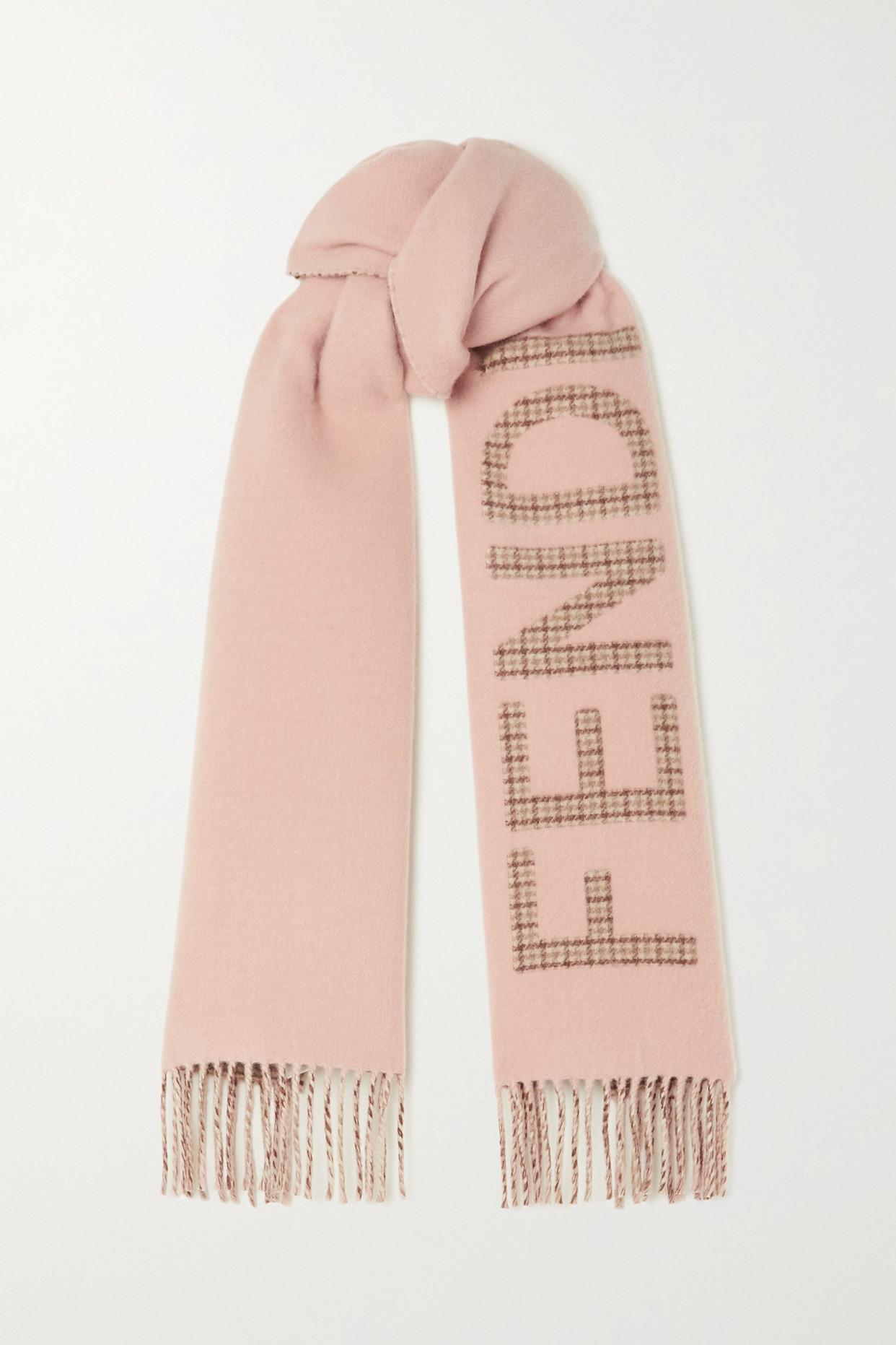 Fendi Fringed Logo-jacquard Wool And Cashmere Scarf in Pink | Lyst