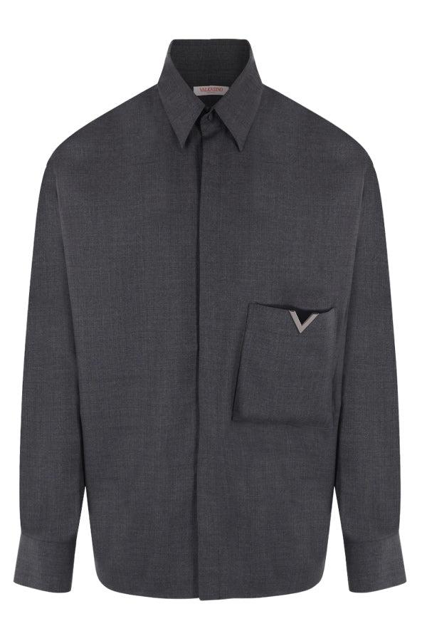 Valentino Wool Shirt With V Detail in Blue for Men | Lyst