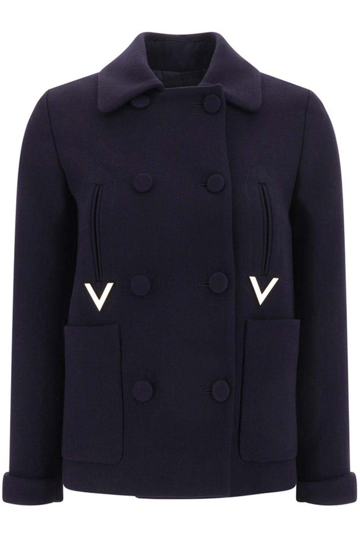 Valentino Texture Double Crepe Jacket in Blue | Lyst