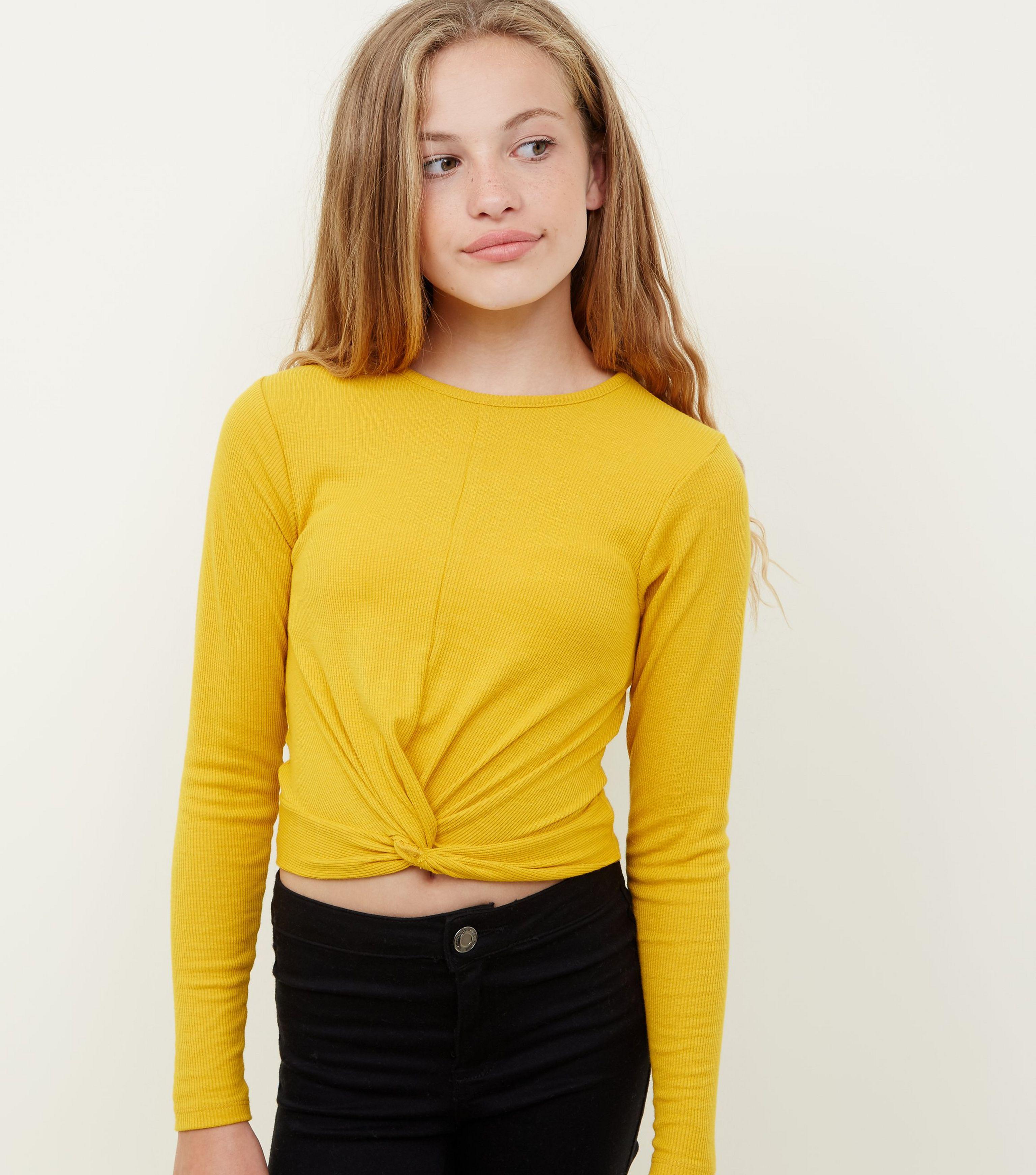 girls yellow long sleeve top free shipping