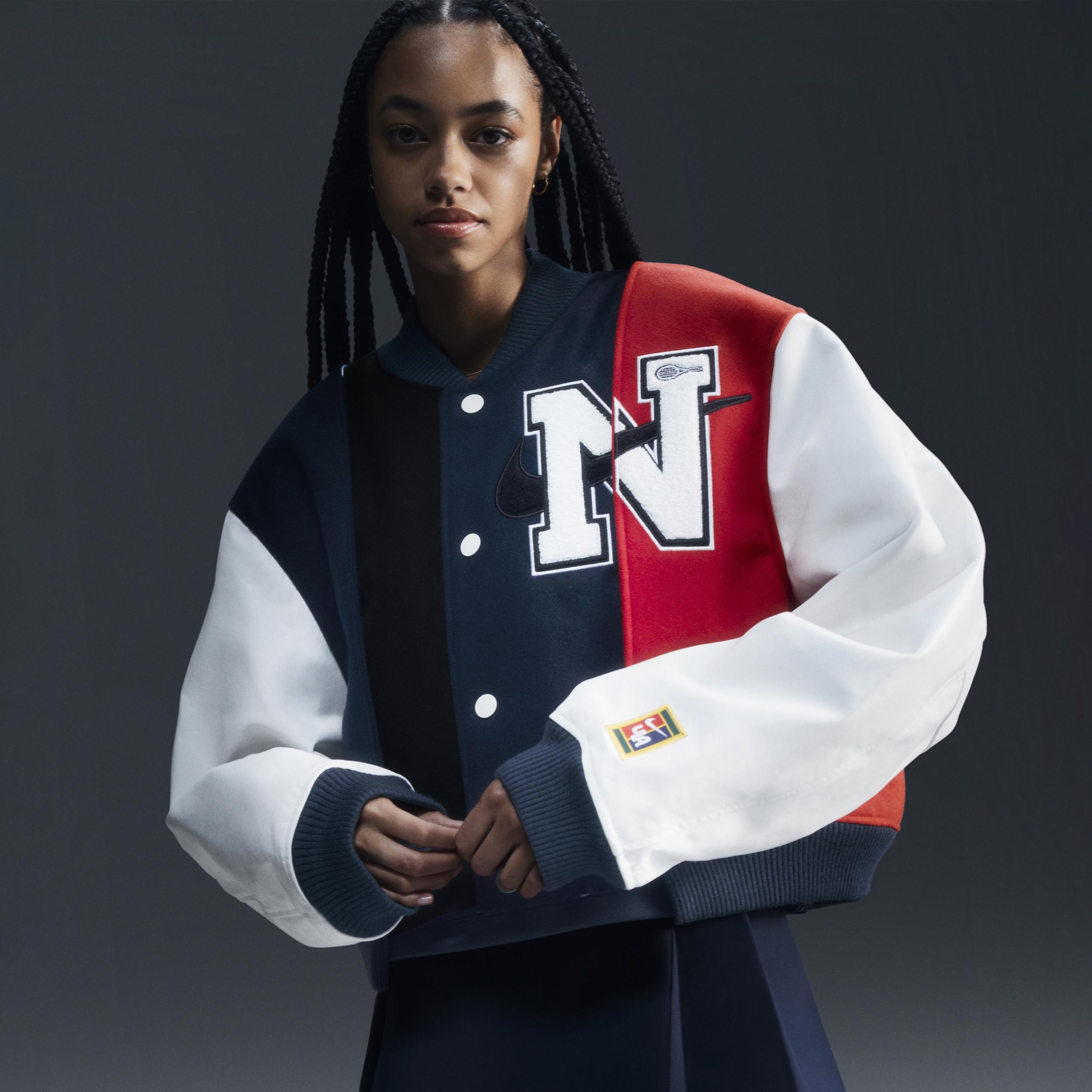 Nike Women By Yoon Oversized Varsity Jacket in Blue | Lyst