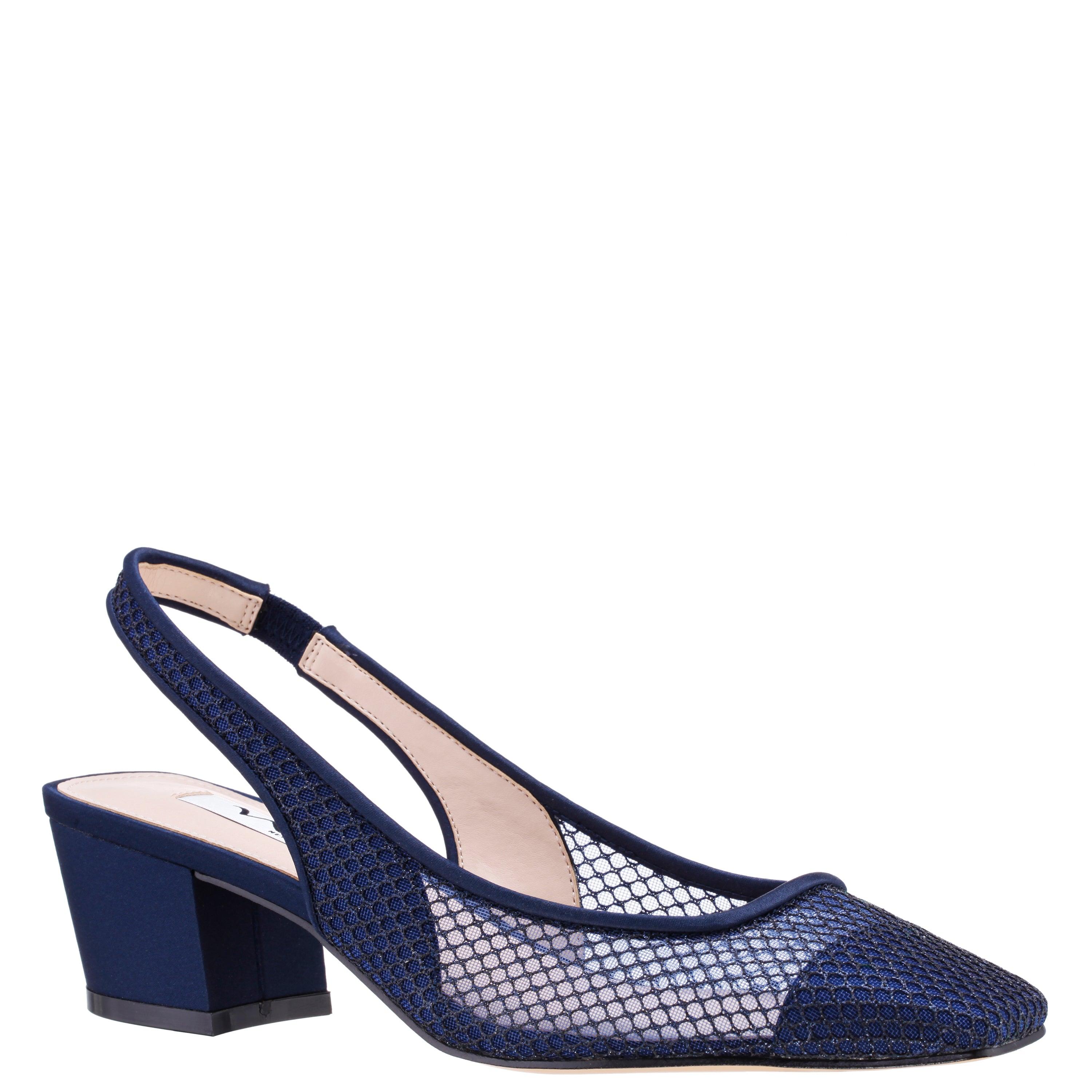 Nina Jozi Navy Metallic Mesh Low Block Heel Evening Pump In Blue Lyst
