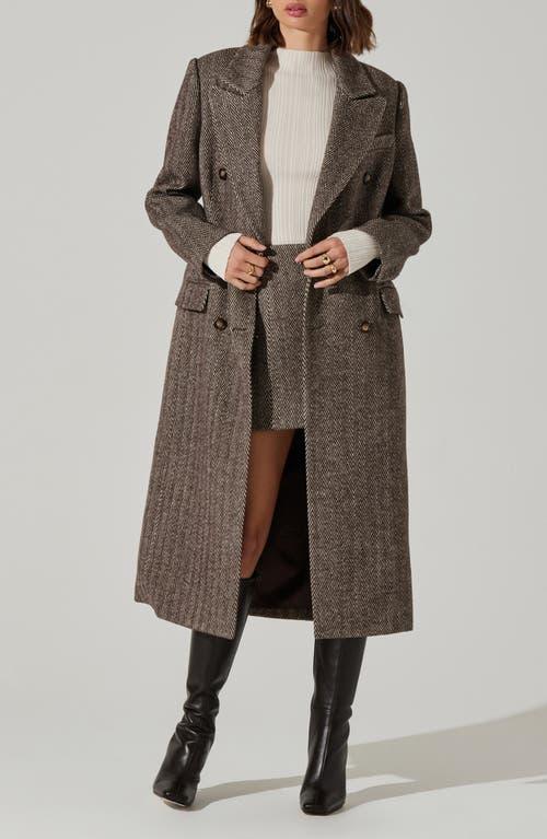 Astr Morana Longline Herringbone Coat in Brown | Lyst