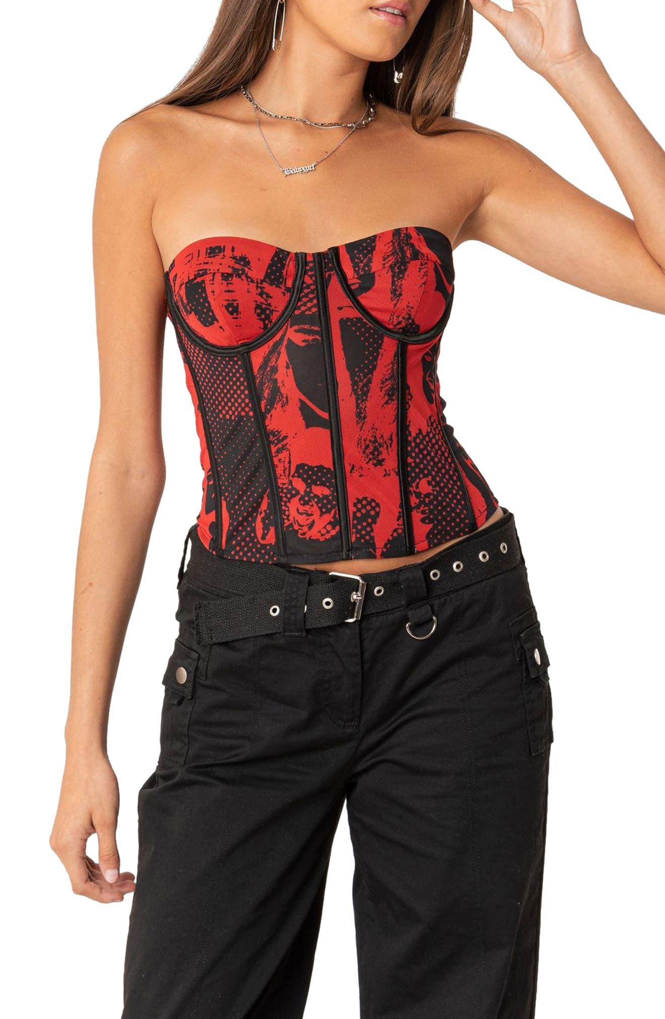 Edikted Aly Mesh Strapless Bustier Top in Red | Lyst