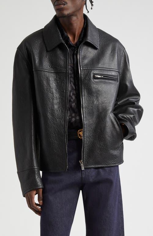 Versace Elephant Effect Leather Jacket in Black for Men | Lyst