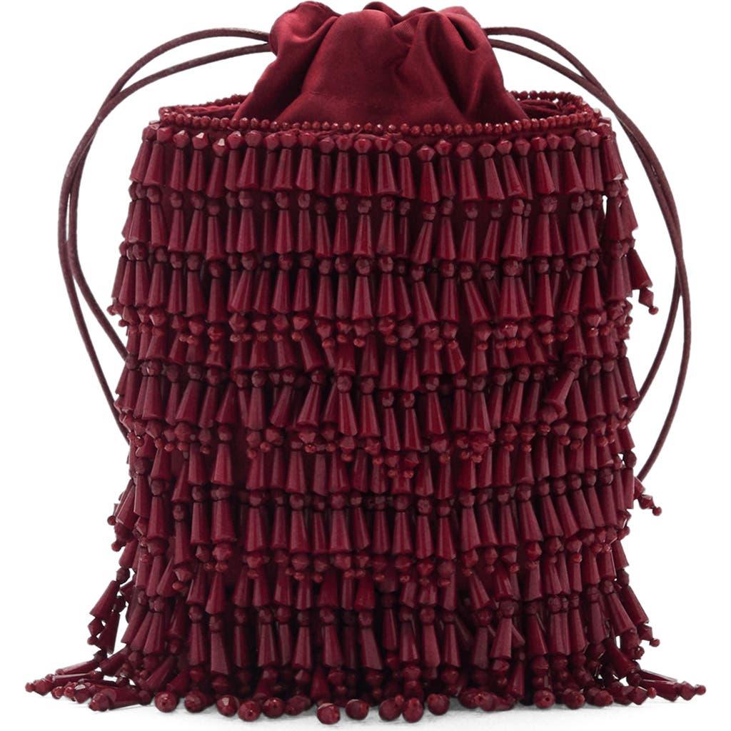 Mango Beaded Drawstring Bucket Bag in Red | Lyst