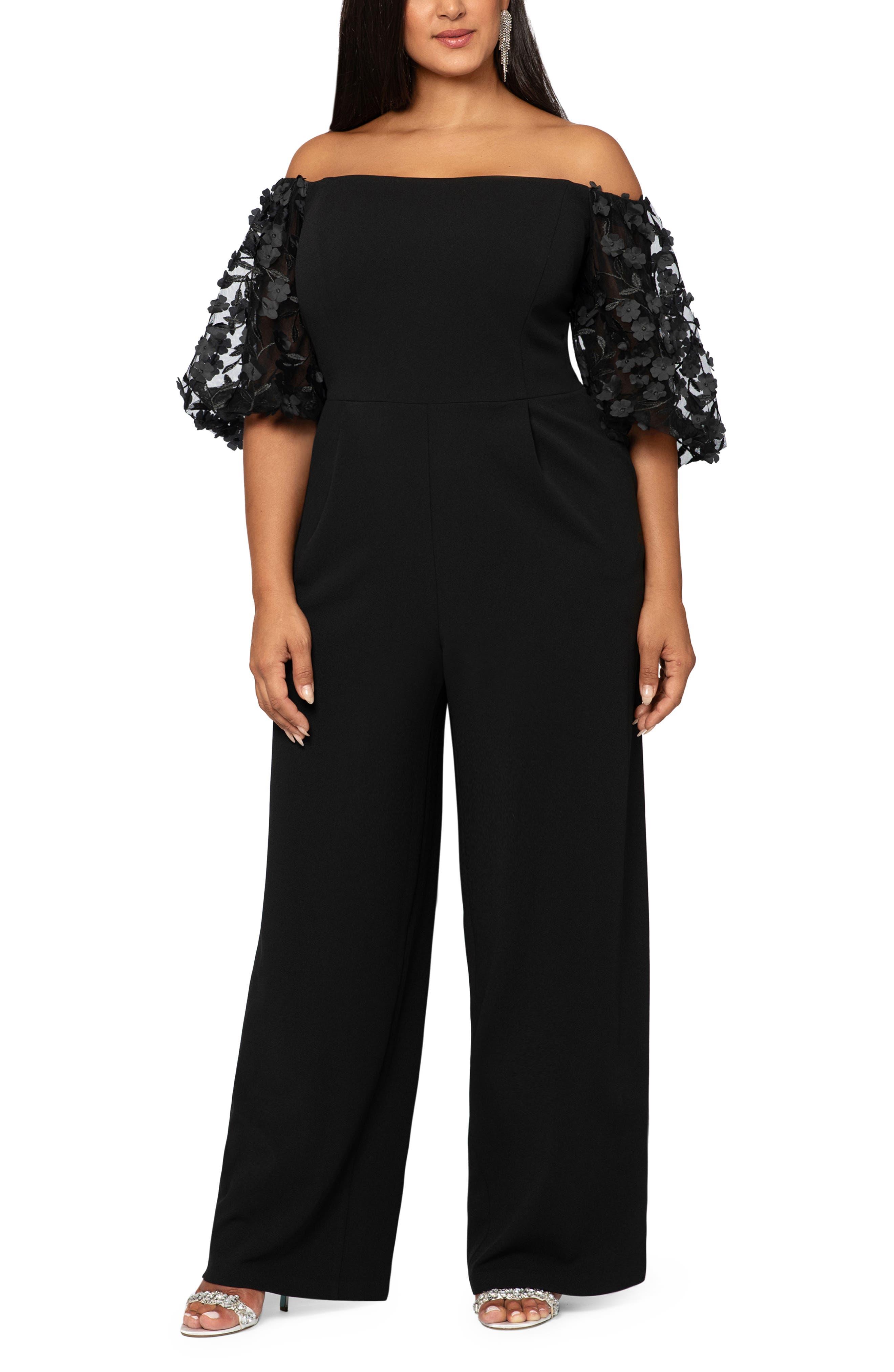 Xscape Off The Shoulder Scuba Crepe Jumpsuit In Black Lyst