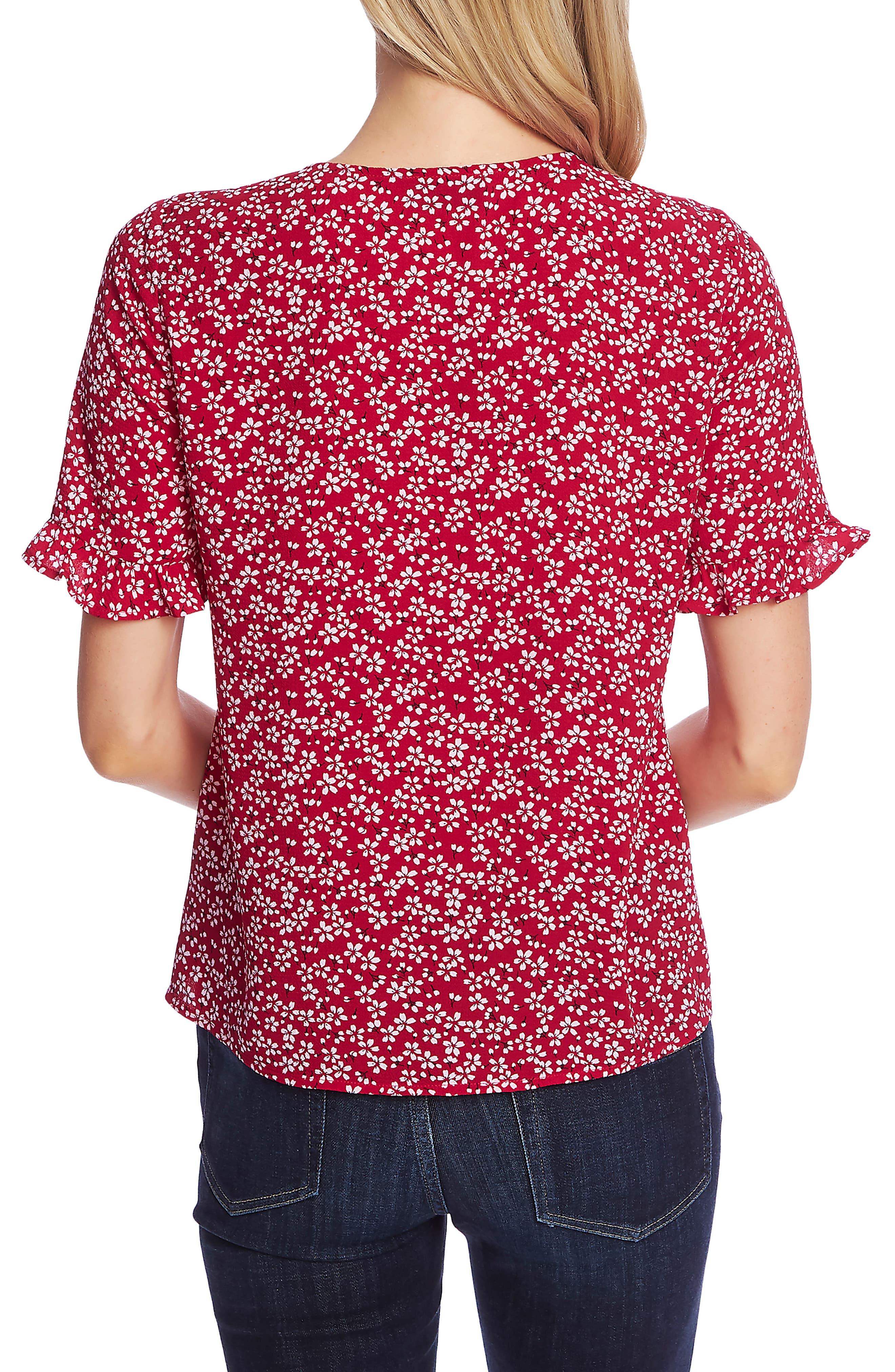 Cece Sakura Delight Floral Ruffle Sleeve Blouse in Red - Lyst