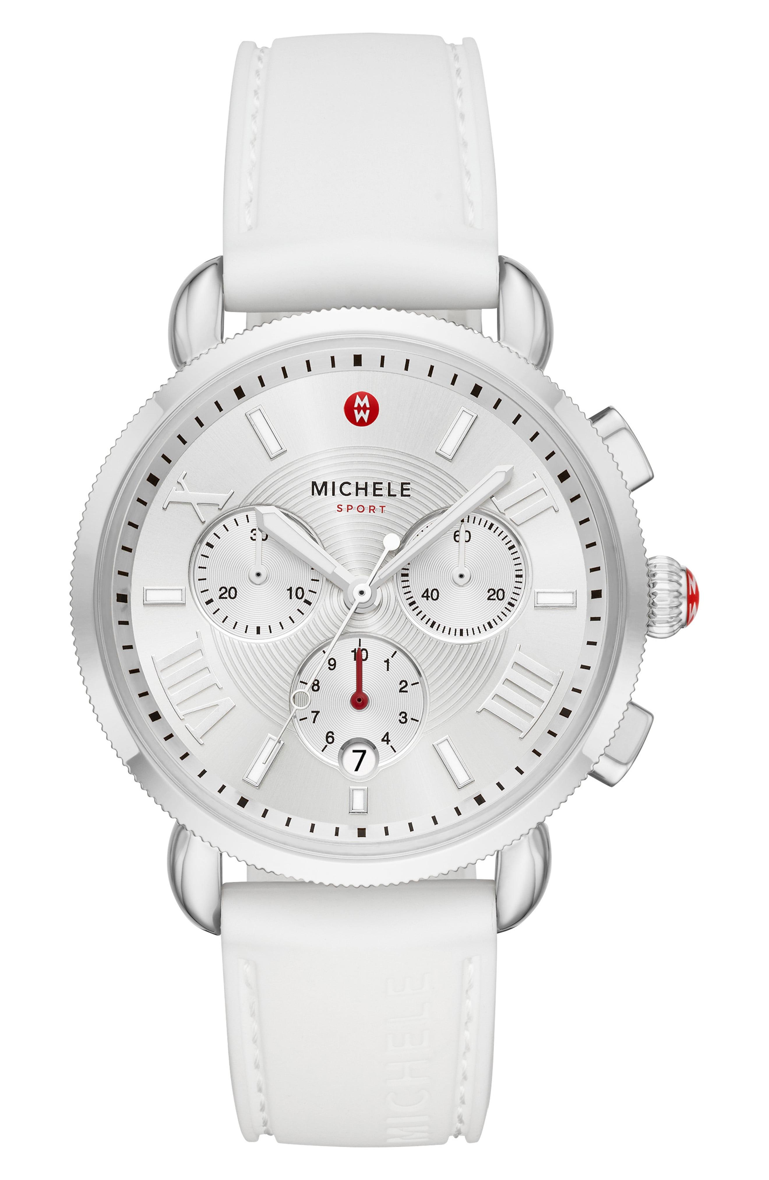 Michele Sport Chronograph Watch Head With Silicone Strap in White | Lyst