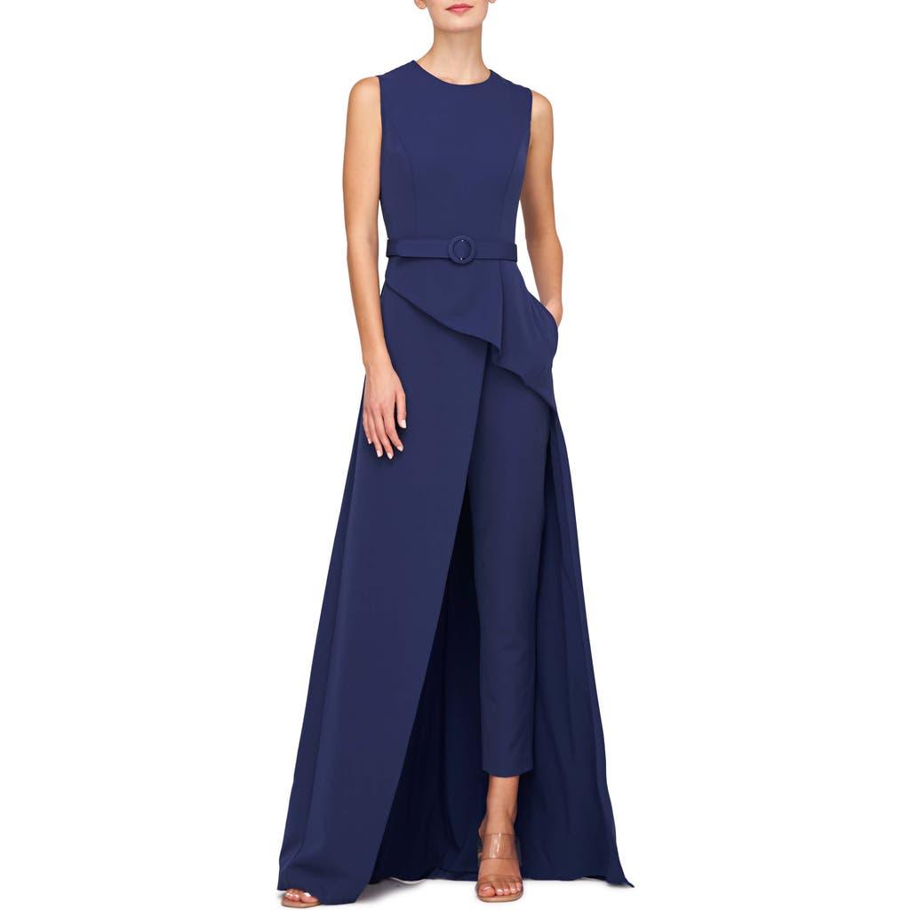 Kay Unger Owen Belted Maxi Jumpsuit in Blue | Lyst