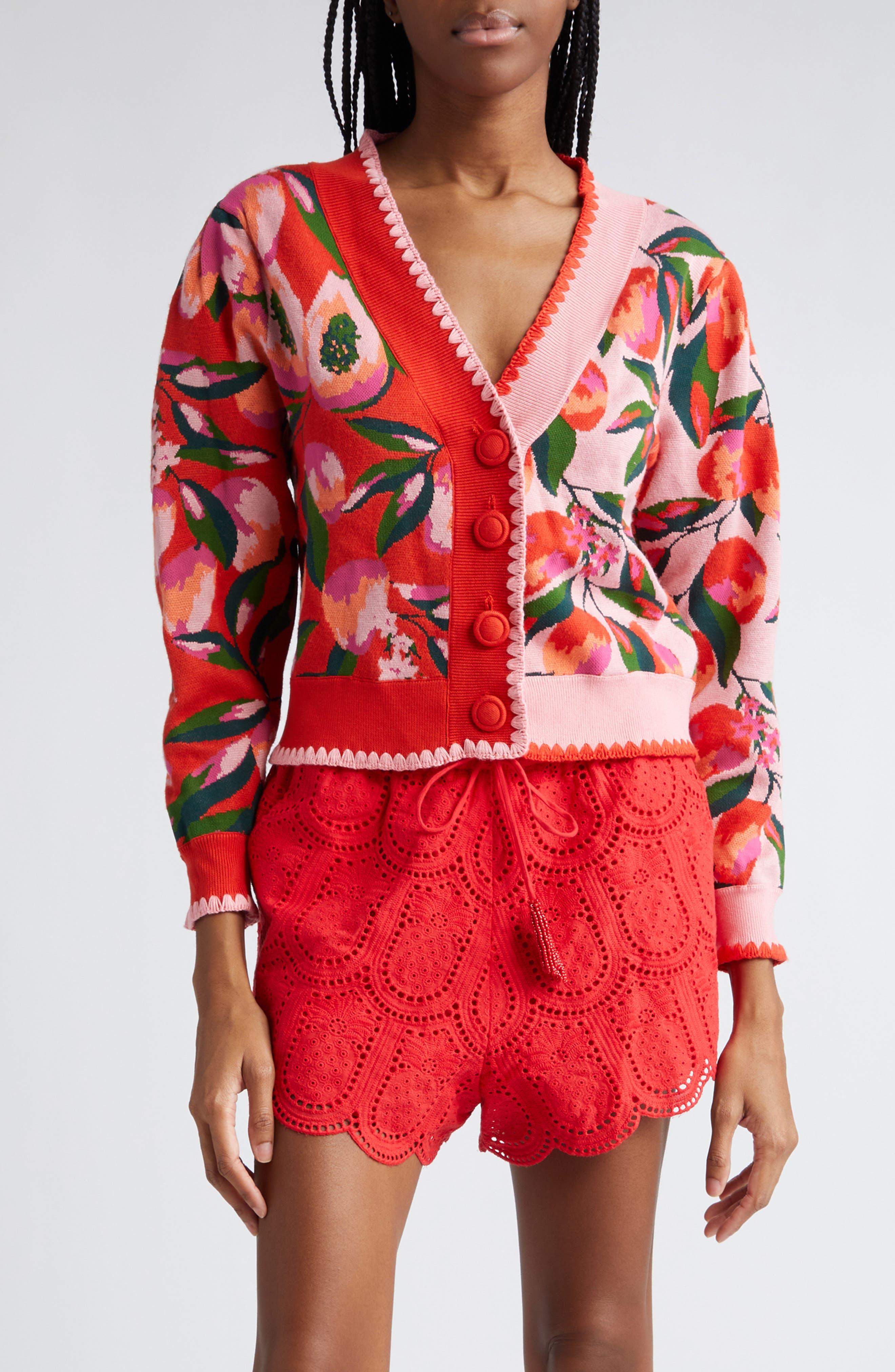 FARM Rio Papaya Jacquard Cardigan in Red | Lyst