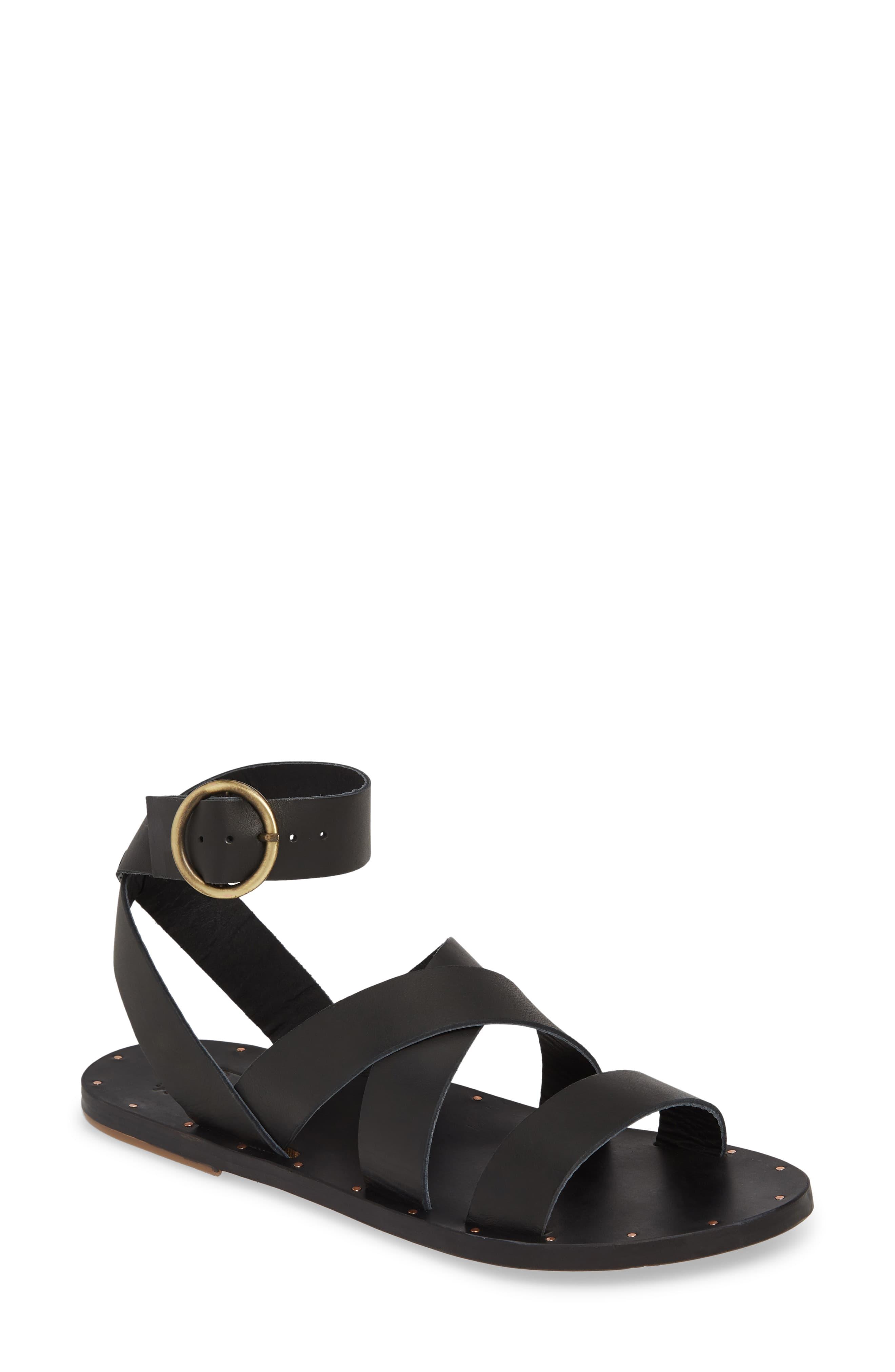 Beek Leather Lora Strappy Flat Sandal in Black/Black (Black) - Lyst