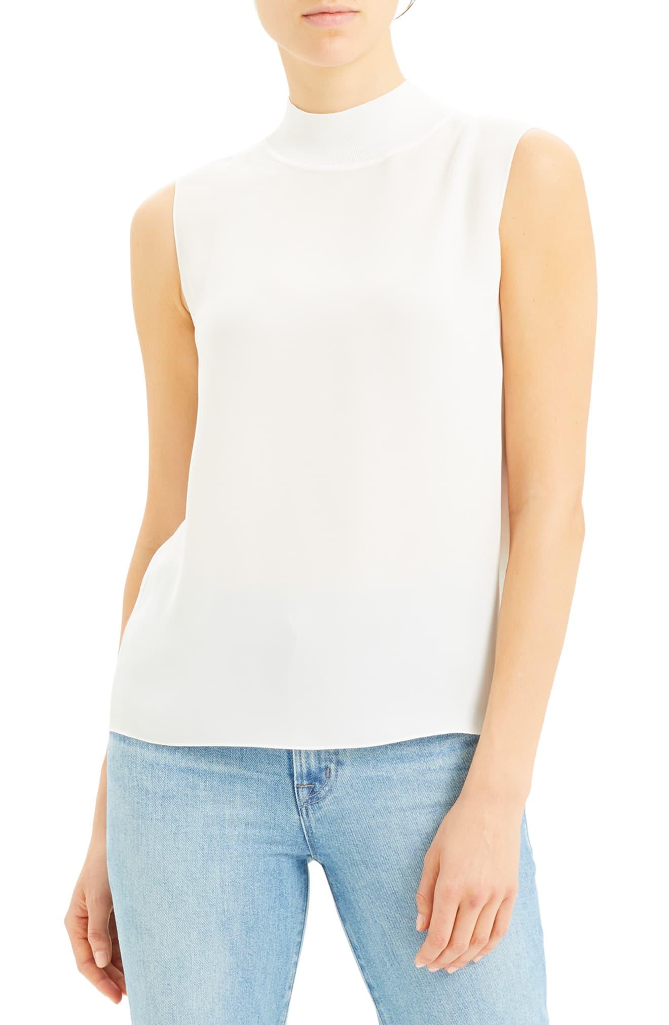 Theory Mock Neck Silk Tank in Ivory (White) - Lyst Theory Mock Neck Silk Tank in Ivory (White) - Lyst