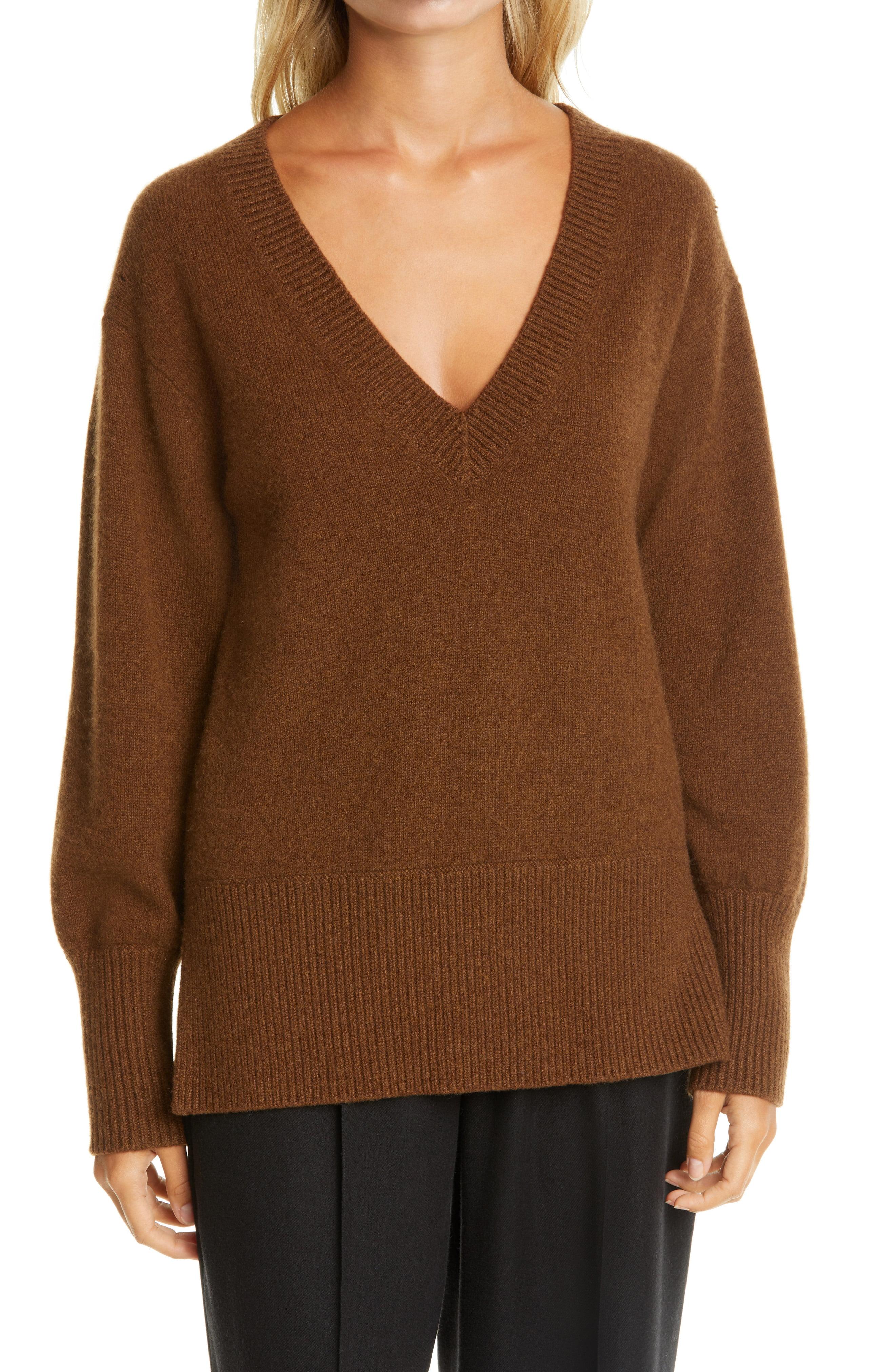 Vince Ribbed V-neck Cashmere Tunic Sweater in Brown - Lyst Vince Ribbed V-neck Cashmere Tunic Sweater in Brown - Lyst