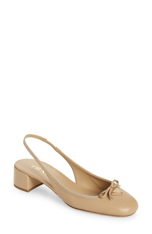 Prada Triangle Logo Bow Slingback Pump in Natural | Lyst