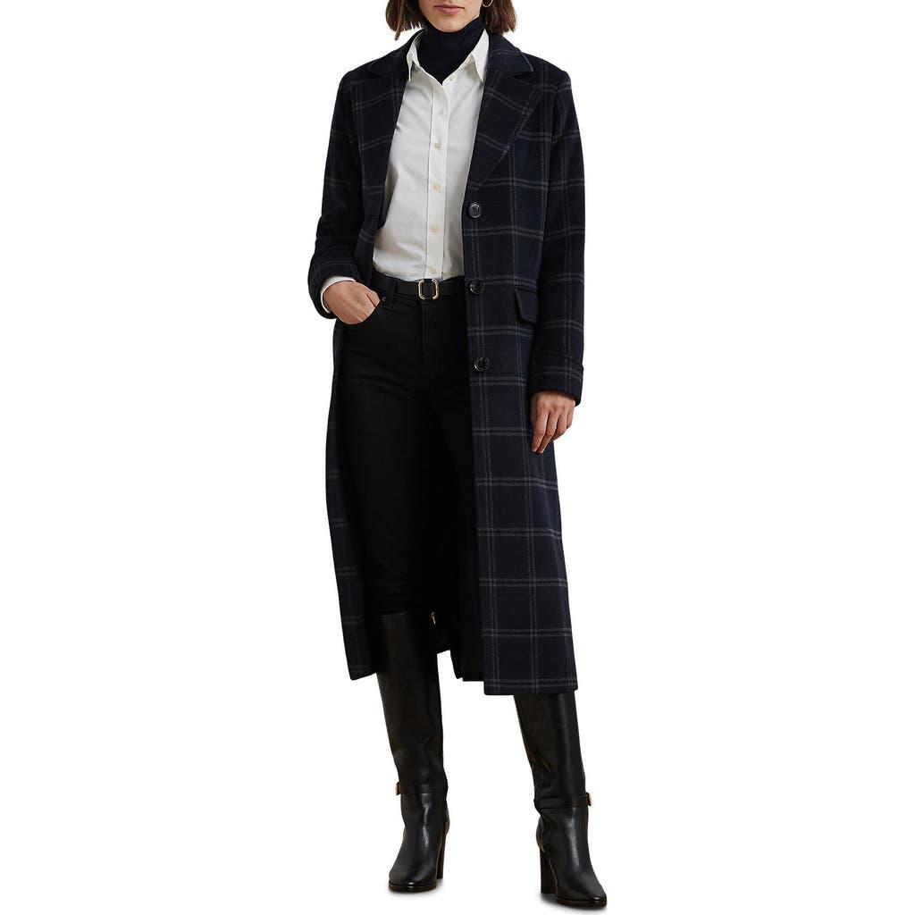 Ralph Lauren Windowpane Plaid Longline Wool Blend Reefer Coat in Black ...