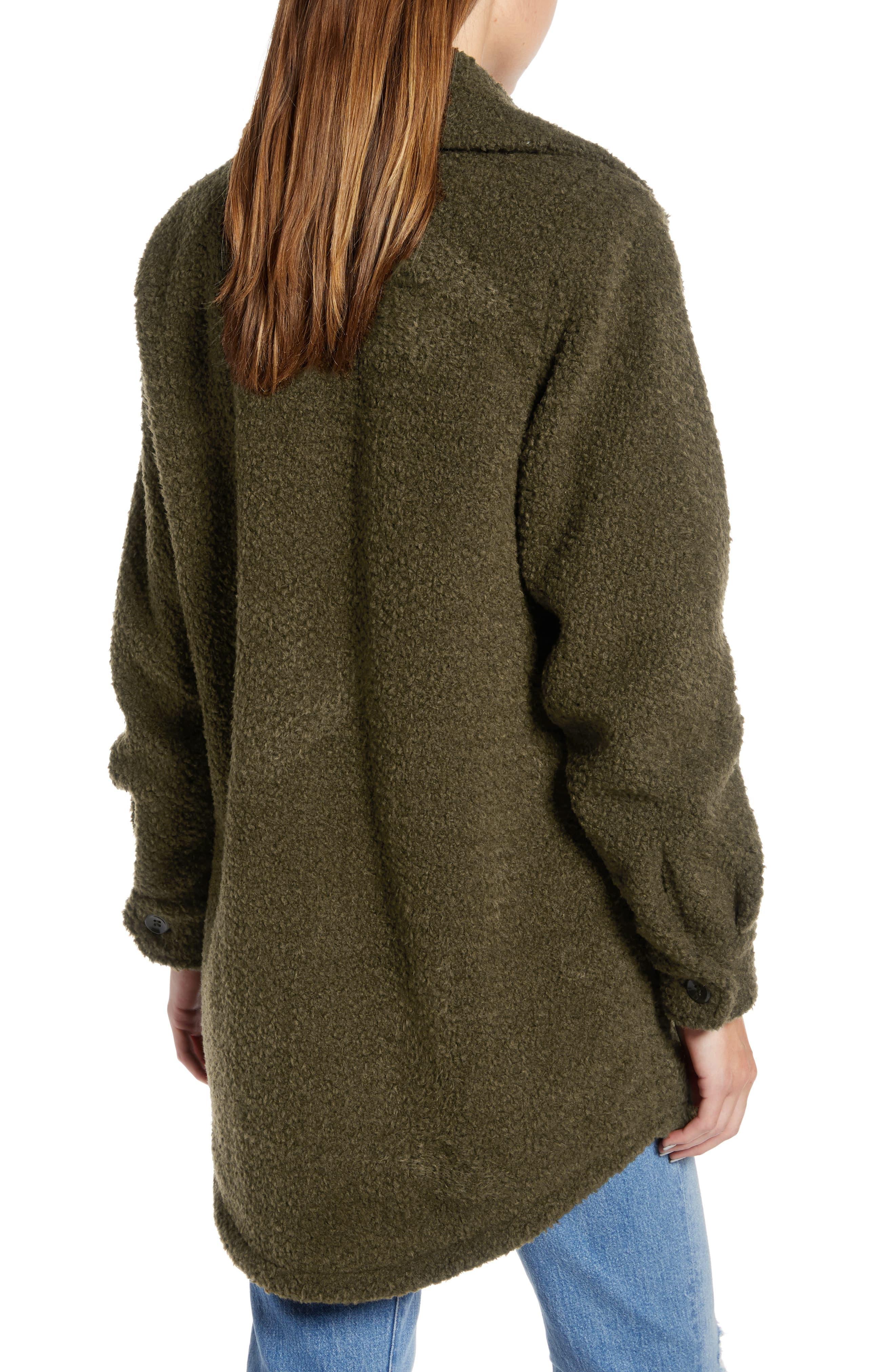 Something Navy Berber Faux Fur Shirt Jacket in Green - Lyst